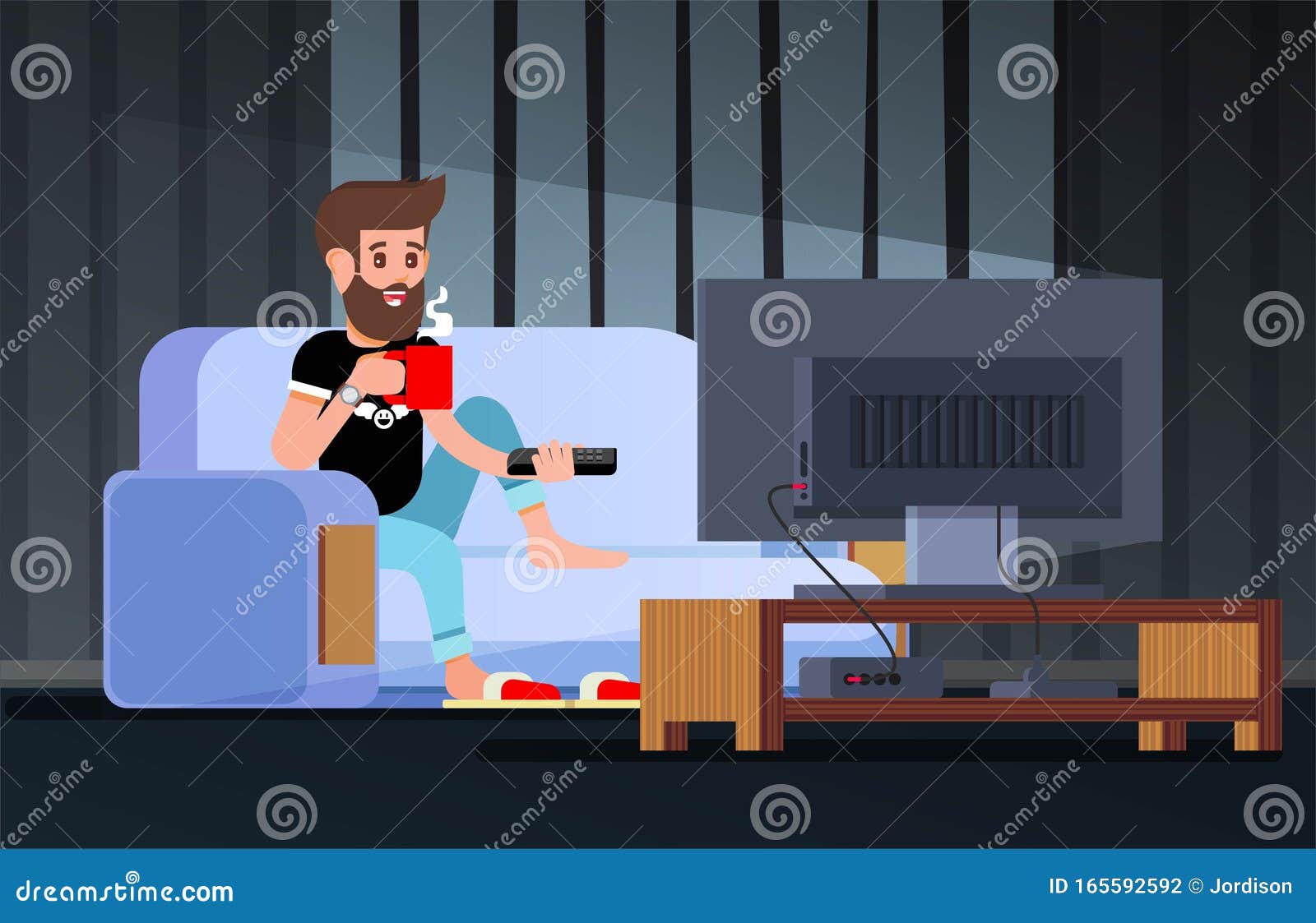 Vector Illustration Man Watching Television Couch TV Stock Illustration ...
