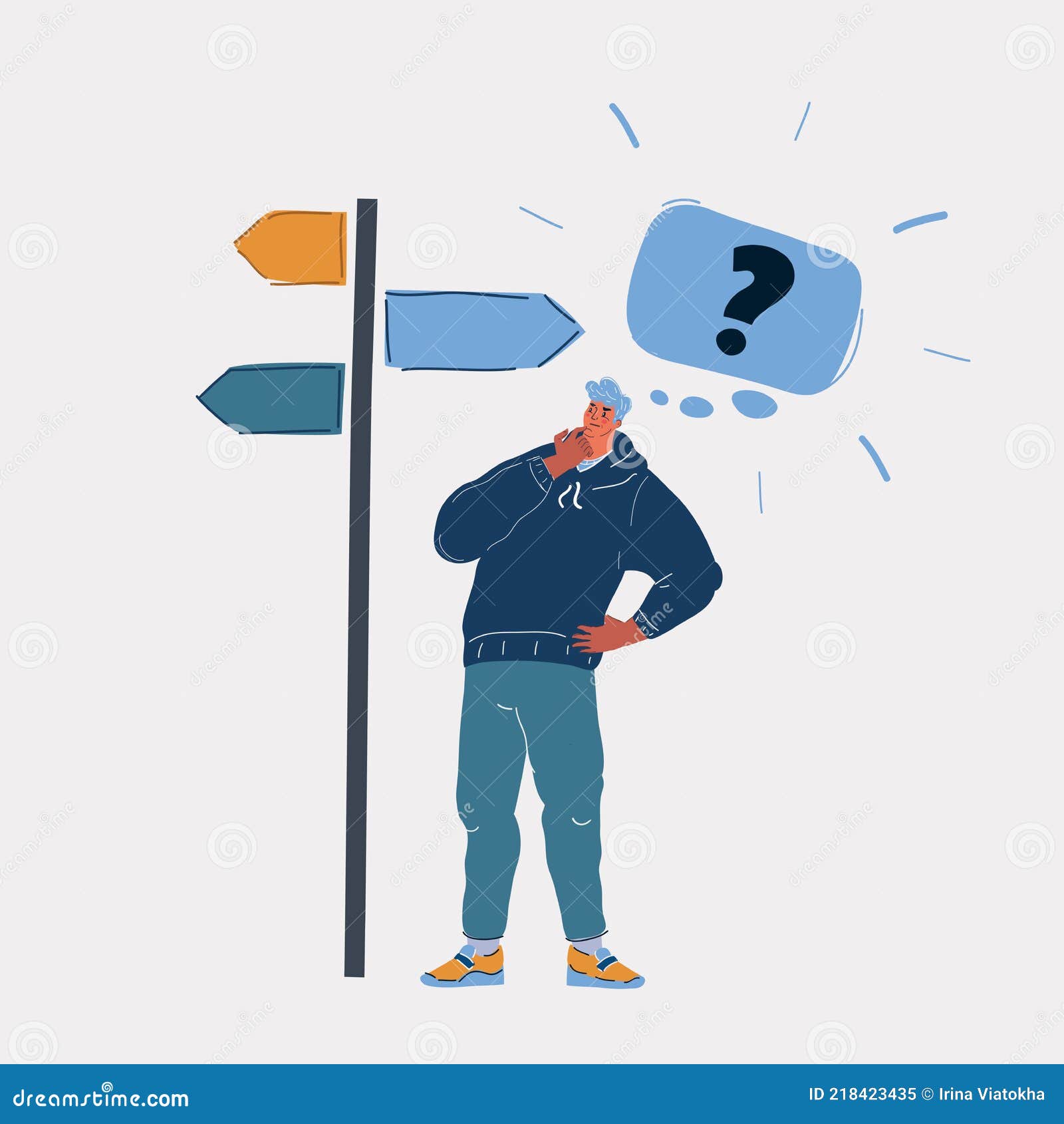 Vector Illustration of Man Who Think Which Path To Take. Stock Vector ...