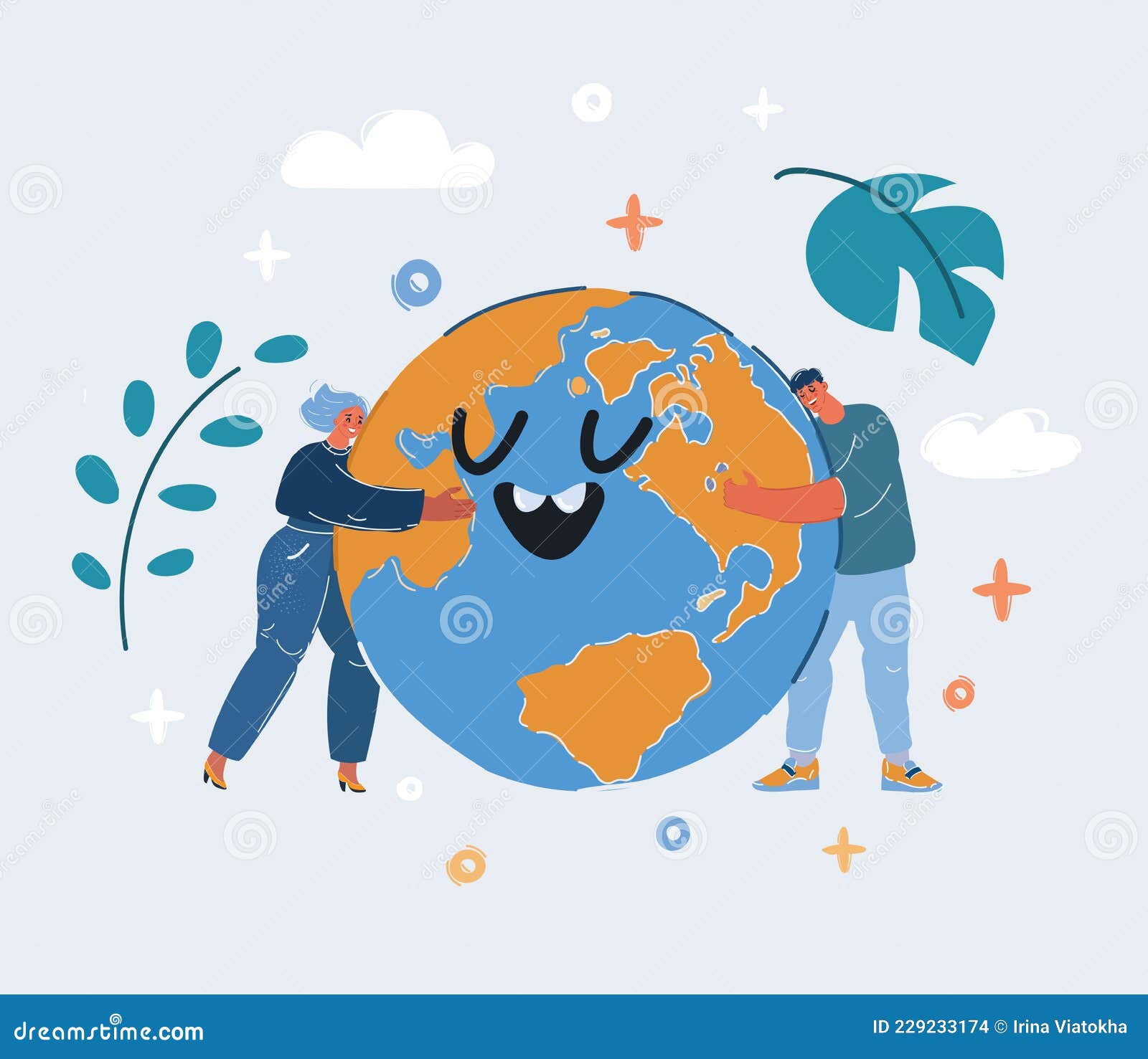 Vector Illustration of Man and Woman Hugging the Earth Stock Vector ...