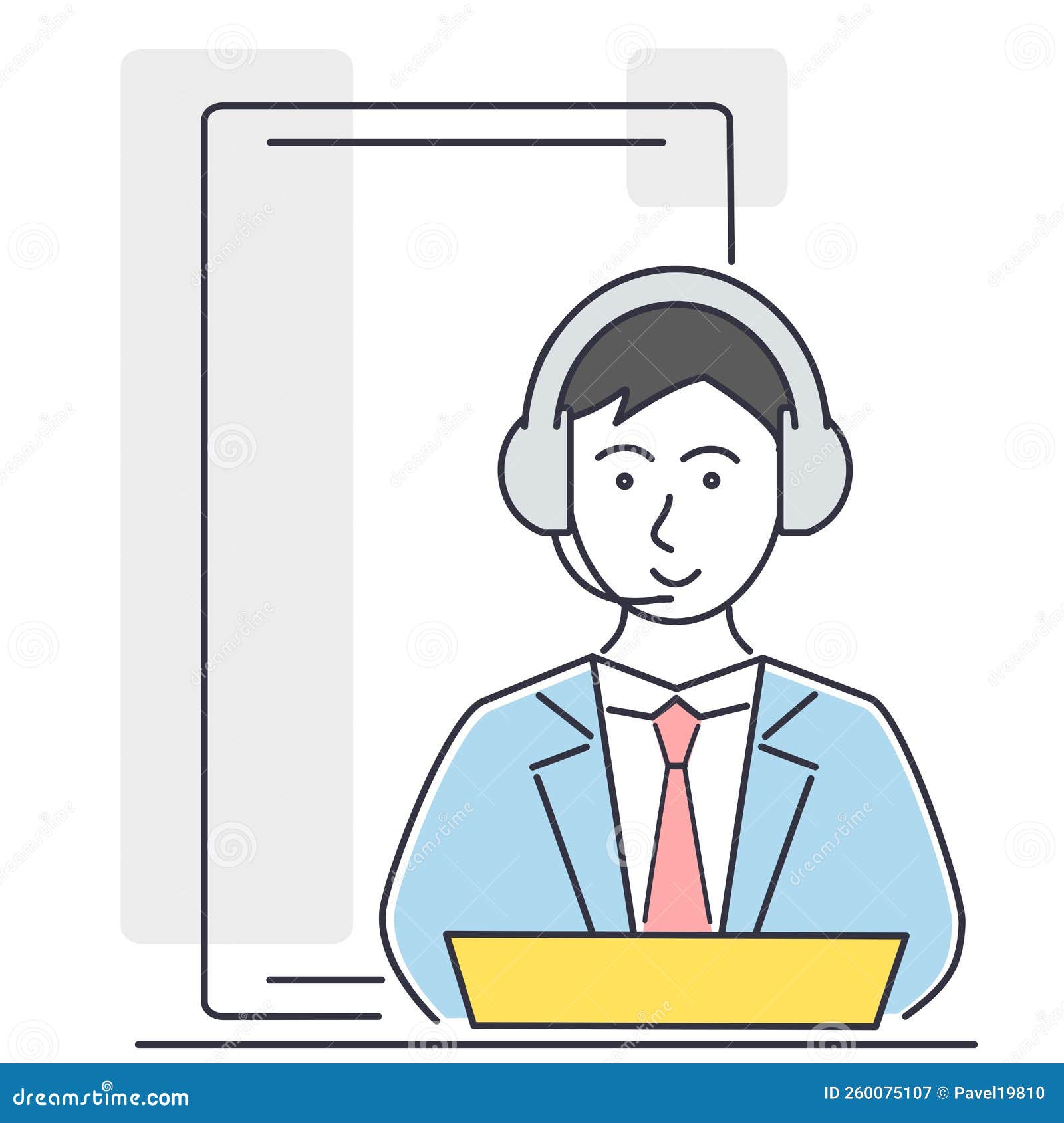 Vector Illustration of a Man Working at a Computer. Call Center ...