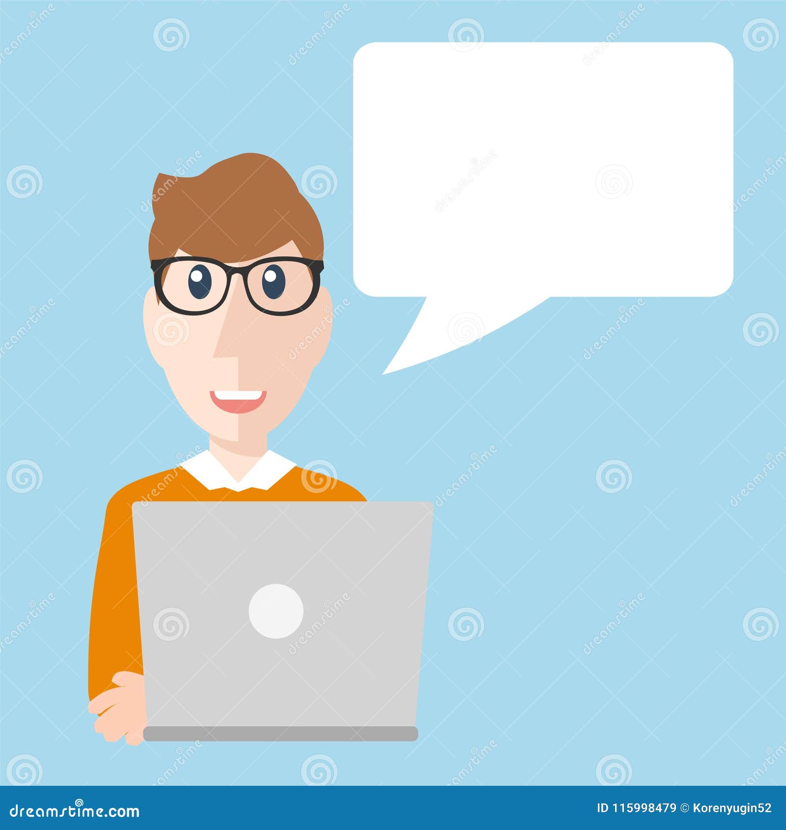 Vector Illustration of Man Working on the Computer and Talking Stock ...