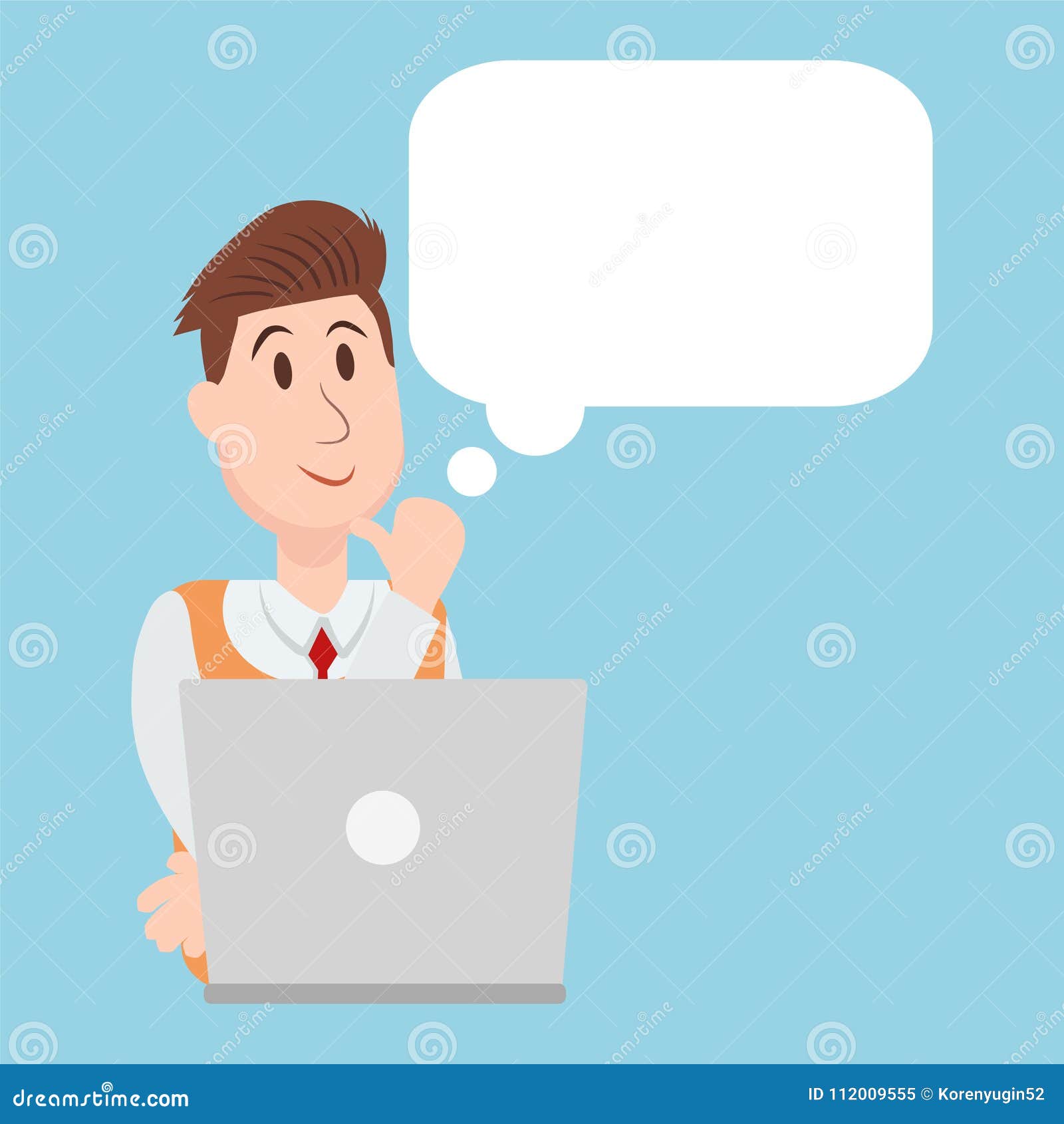 Vector Illustration of Man Working on the Computer and Thinking Stock ...