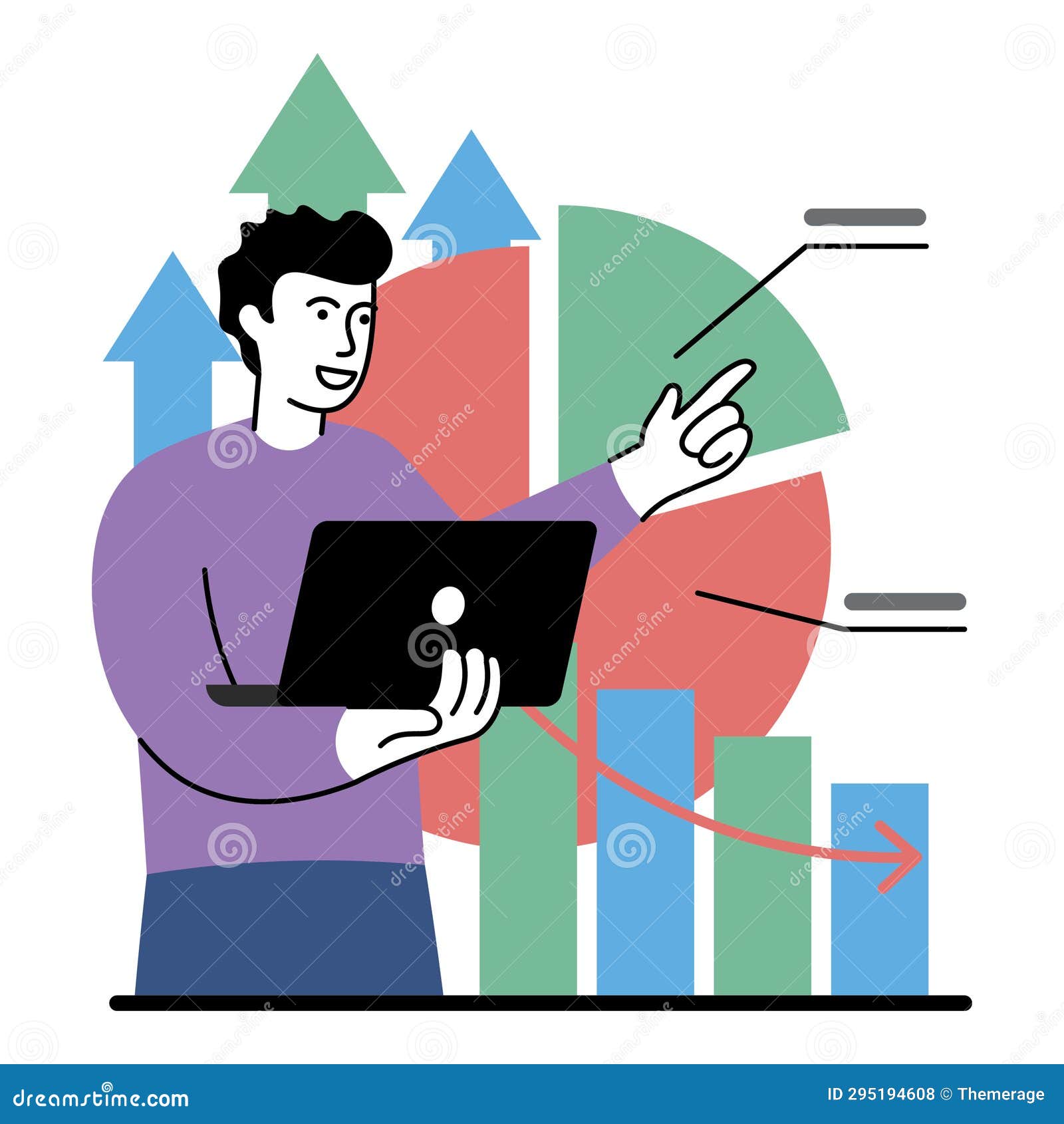 Vector Illustration of Manager Who Works with Digital Business ...