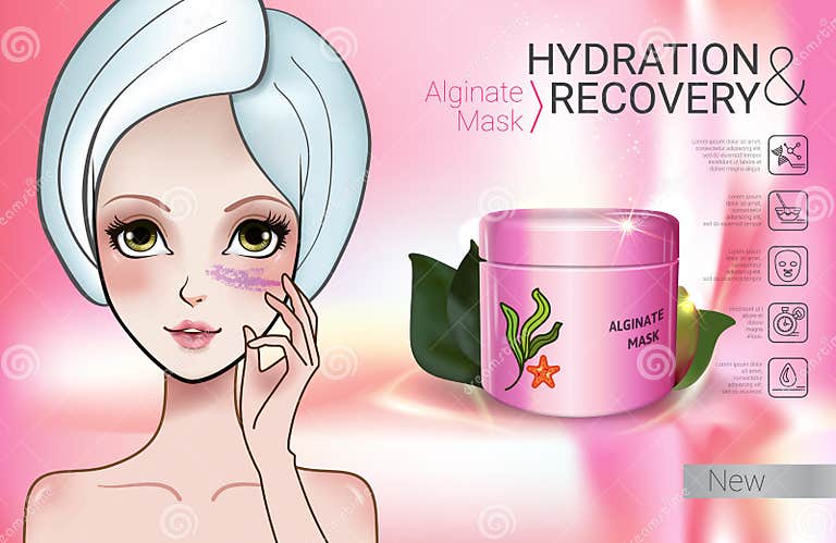 Vector Illustration With Manga Style Girl And Alginate Mask Stock