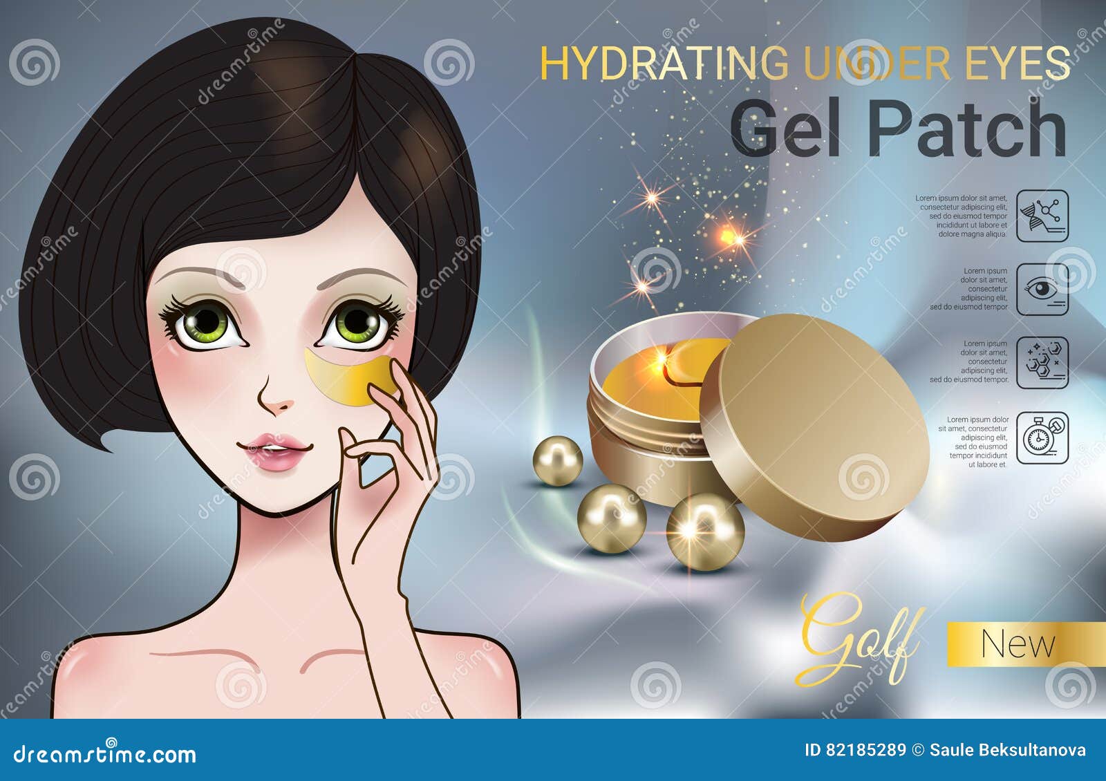 Vector Illustration With Manga Style Girl And Eye Gel Patches Stock