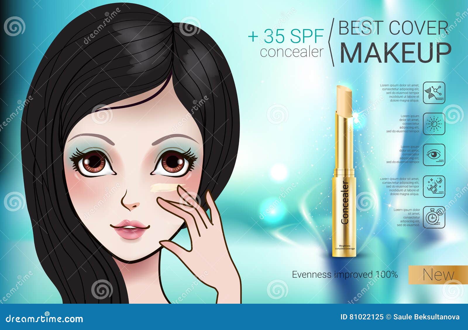 Vector Illustration With Manga Style Girl And Foundation Concealer
