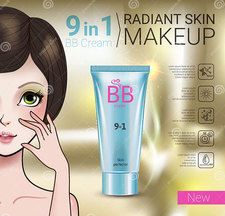 Vector Illustration With Manga Style Girl And Makeup Foundation Tube