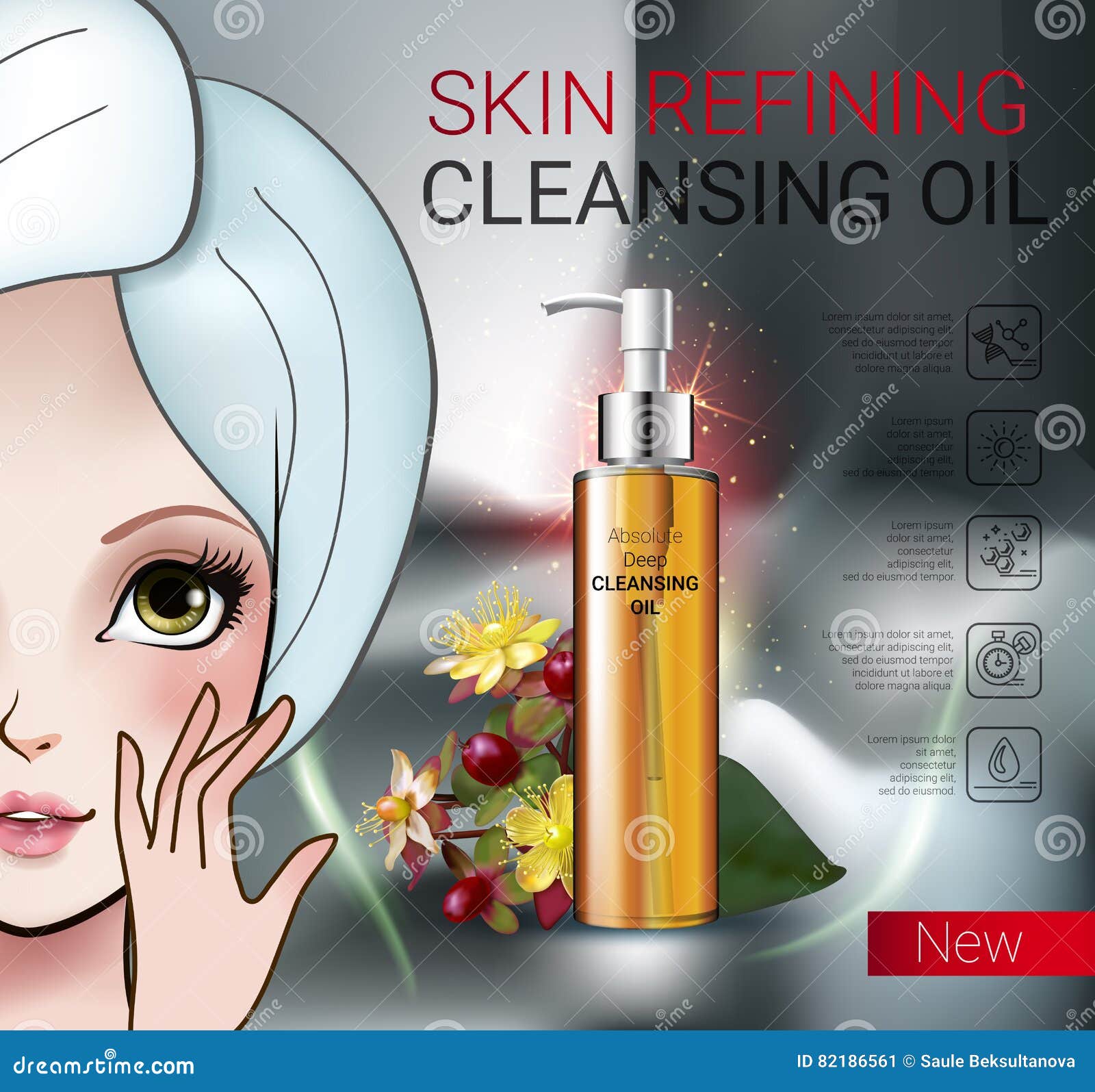 Vector Illustration With Manga Style Girl And Skin Cleansing Oil Stock