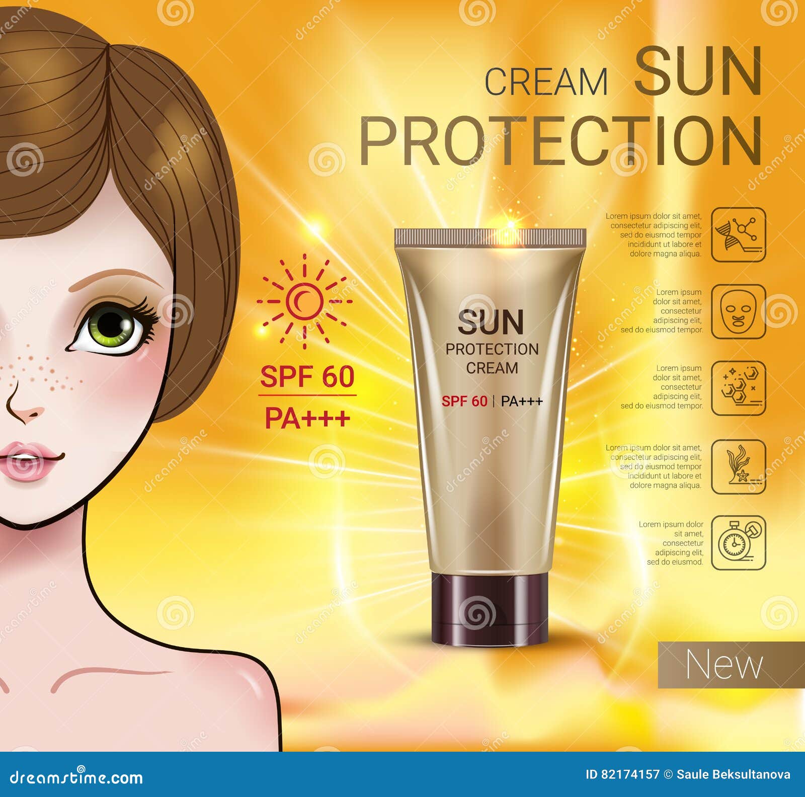 Vector Illustration With Manga Style Girl And Sun Protection Tube