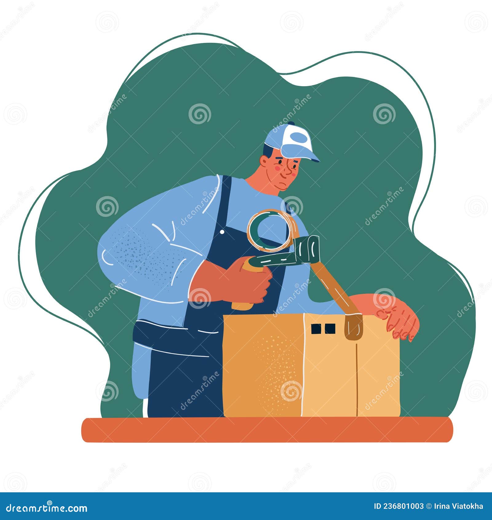 Vector Illustration of Manual Worker at Production Line Dealing with ...