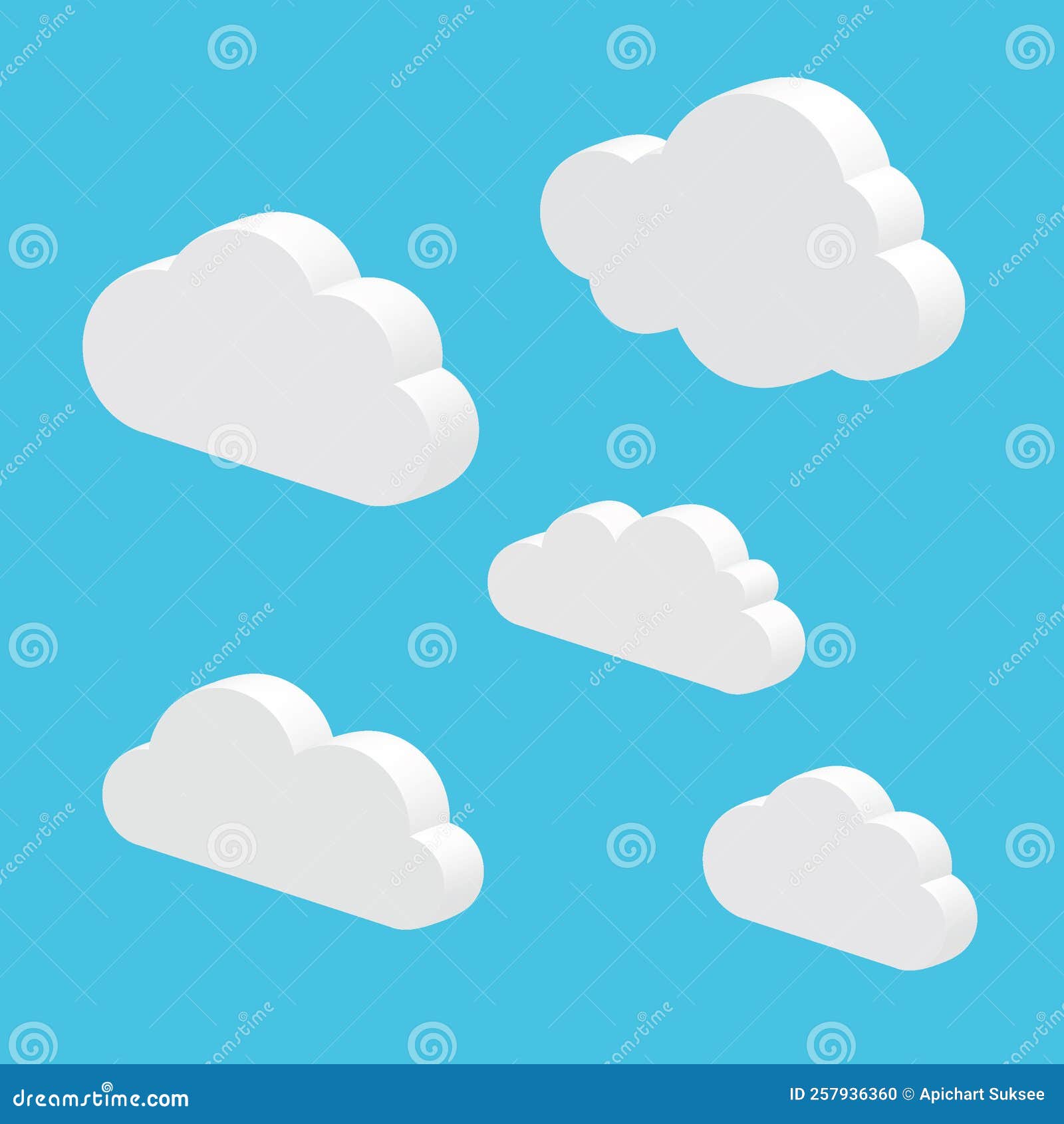 Vector Illustration of Many Clouds Isometric Effect on the Blue Sky Stock Vector - Illustration ...