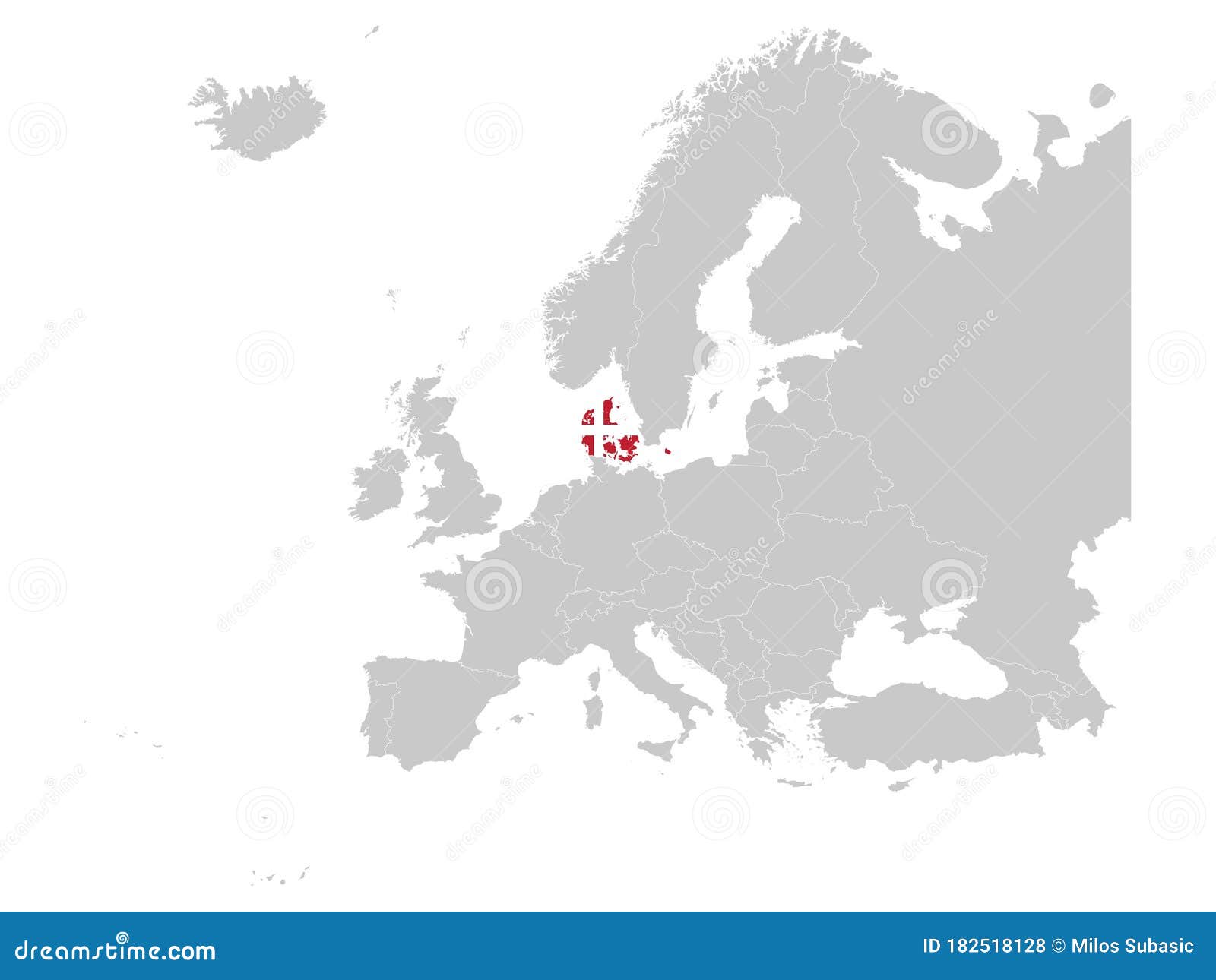 Map of Denmark with National Flag on Gray Map of Europe Stock Vector ...
