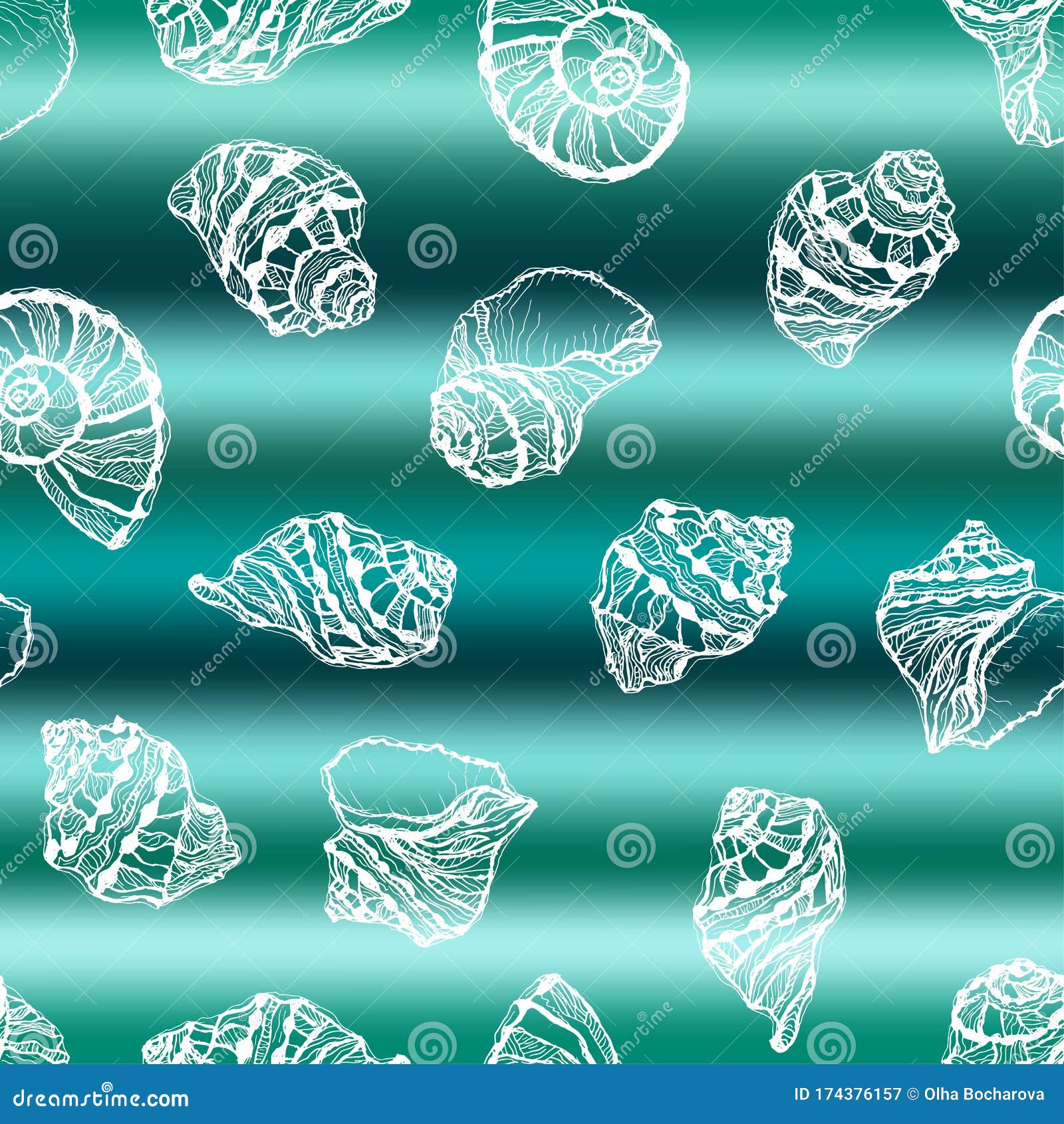 Vector Illustration of Marine Seamless Pattern.White Hand Drawing Sea ...