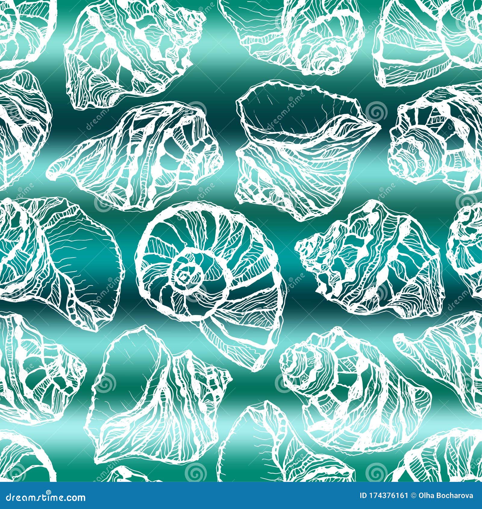 Vector Illustration of Marine Seamless Pattern.White Hand Drawing Sea ...