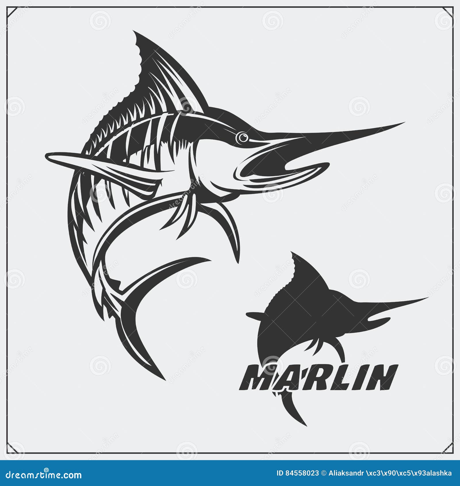 Vector Illustration of a Marlin Fish and Fishing Design Elements. Stock ...