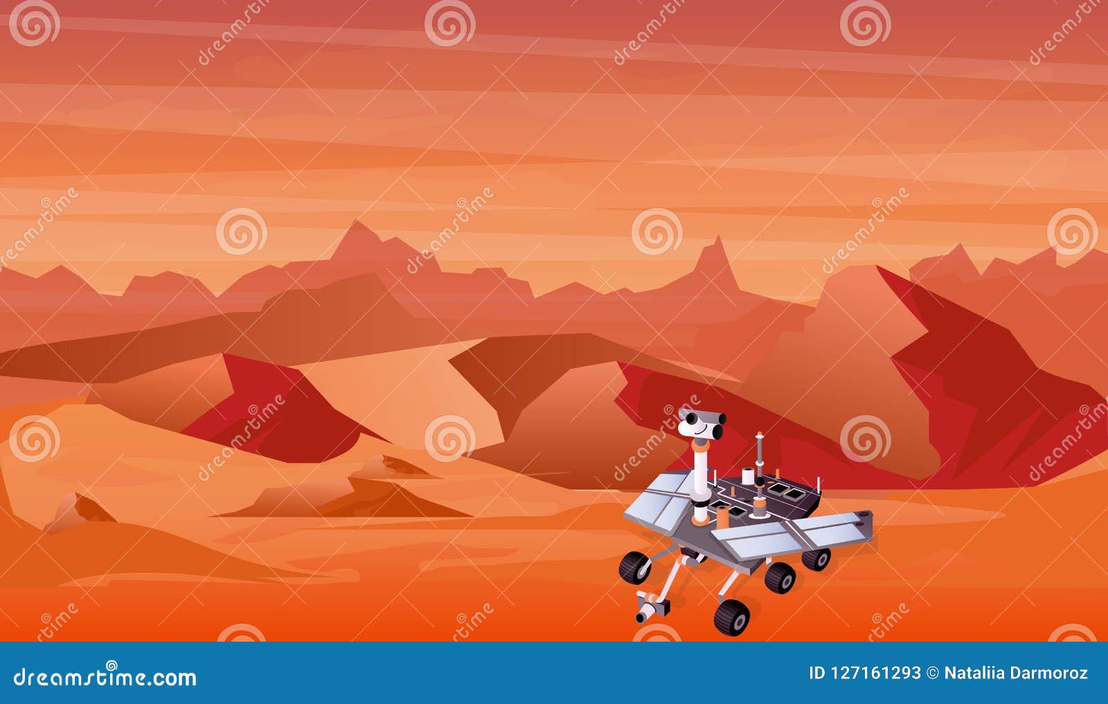 Vector Illustration of Mars Planet Landscape and Space Exploration ...