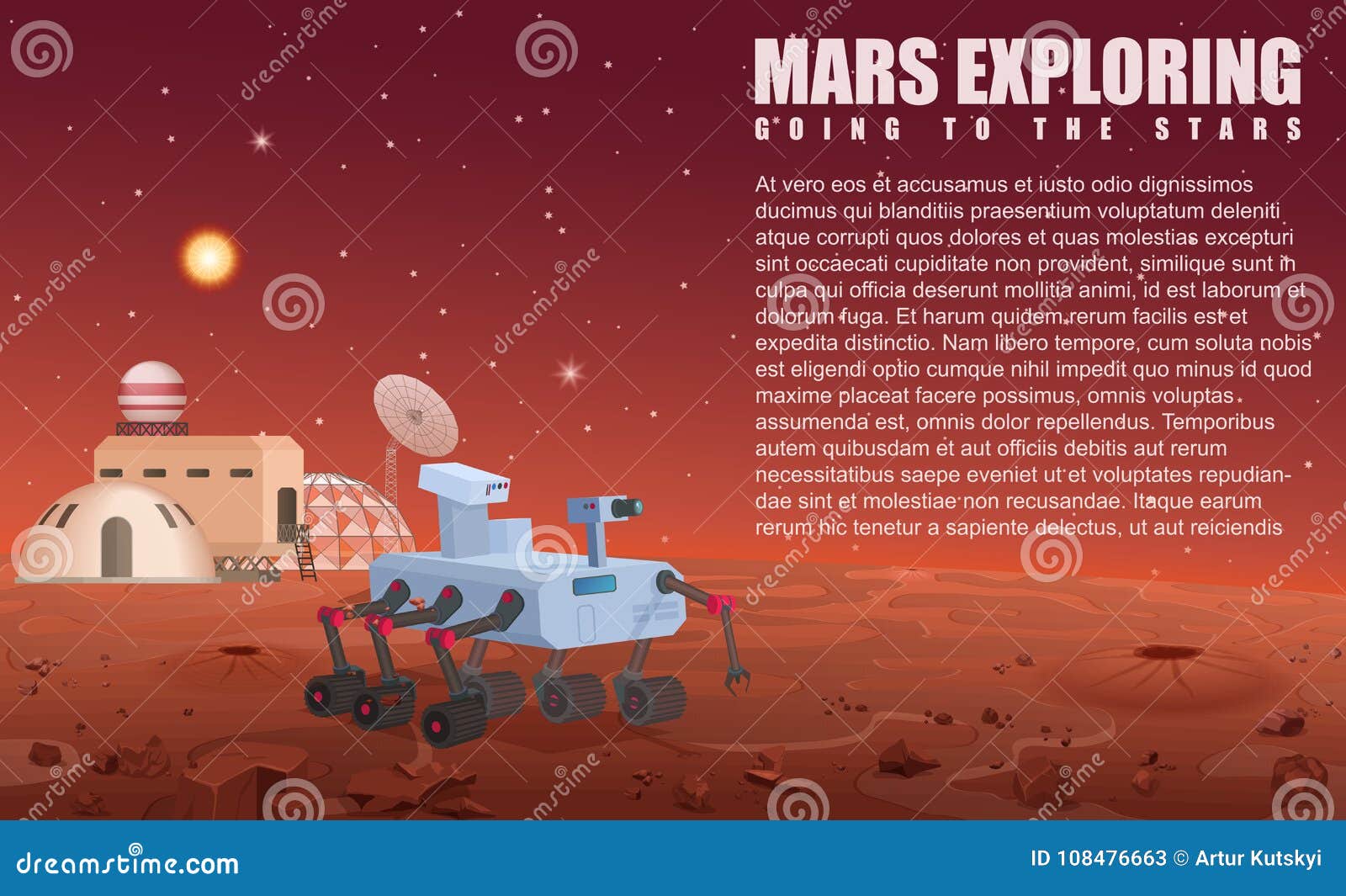 Vector Illustration of Mars Robot Rover and Colony in Opened Space ...