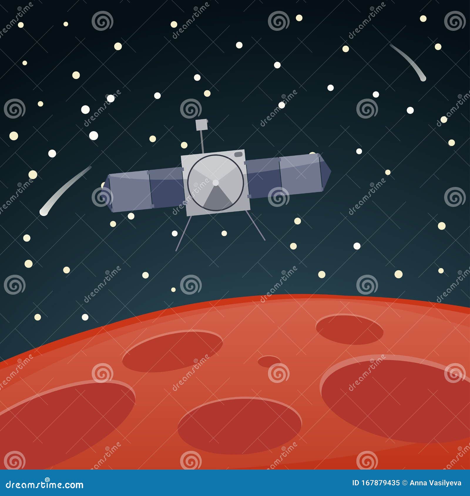 Vector Illustration of Mars Surface and Scientific Research Satellite ...