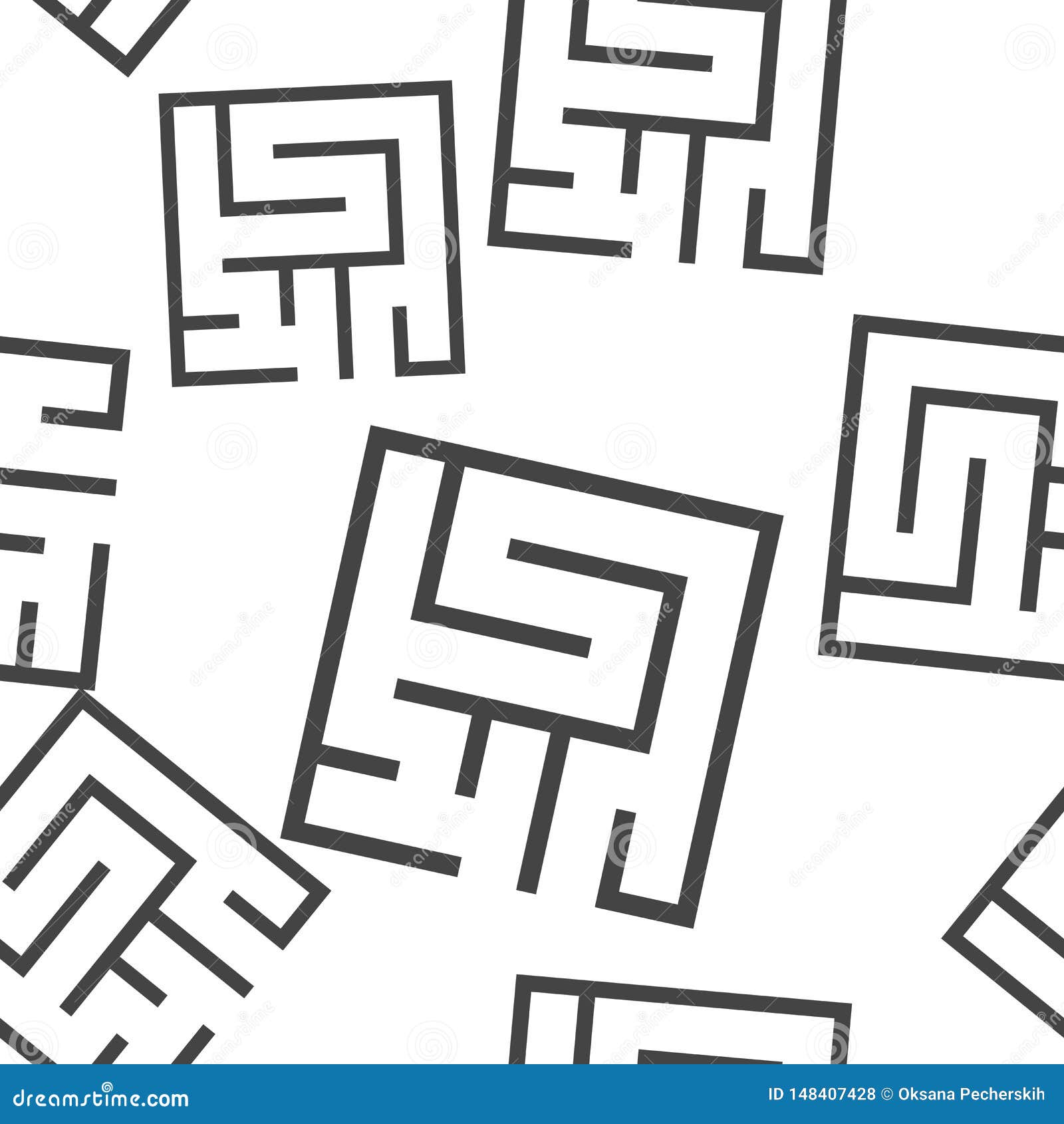 Vector Illustration of a Maze Seamless Pattern on a White Background ...