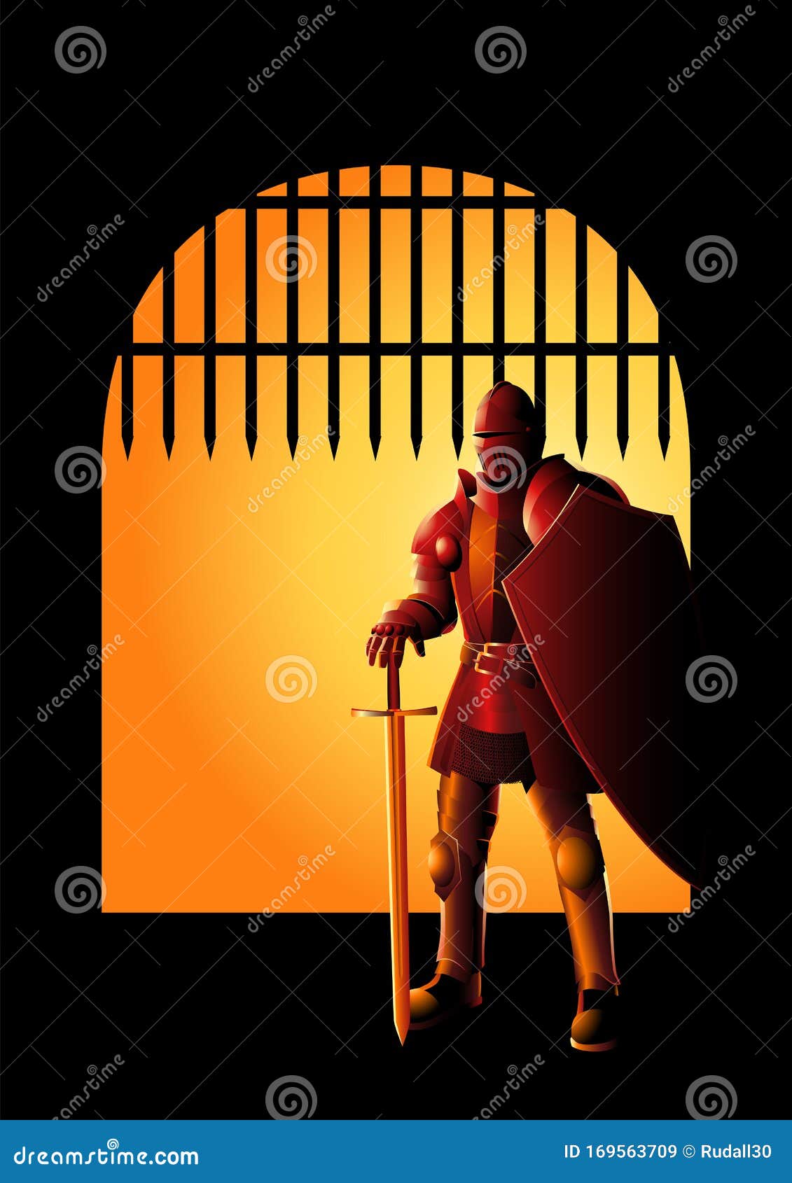 Medieval Knight at the Front Gate Stock Vector - Illustration of ...