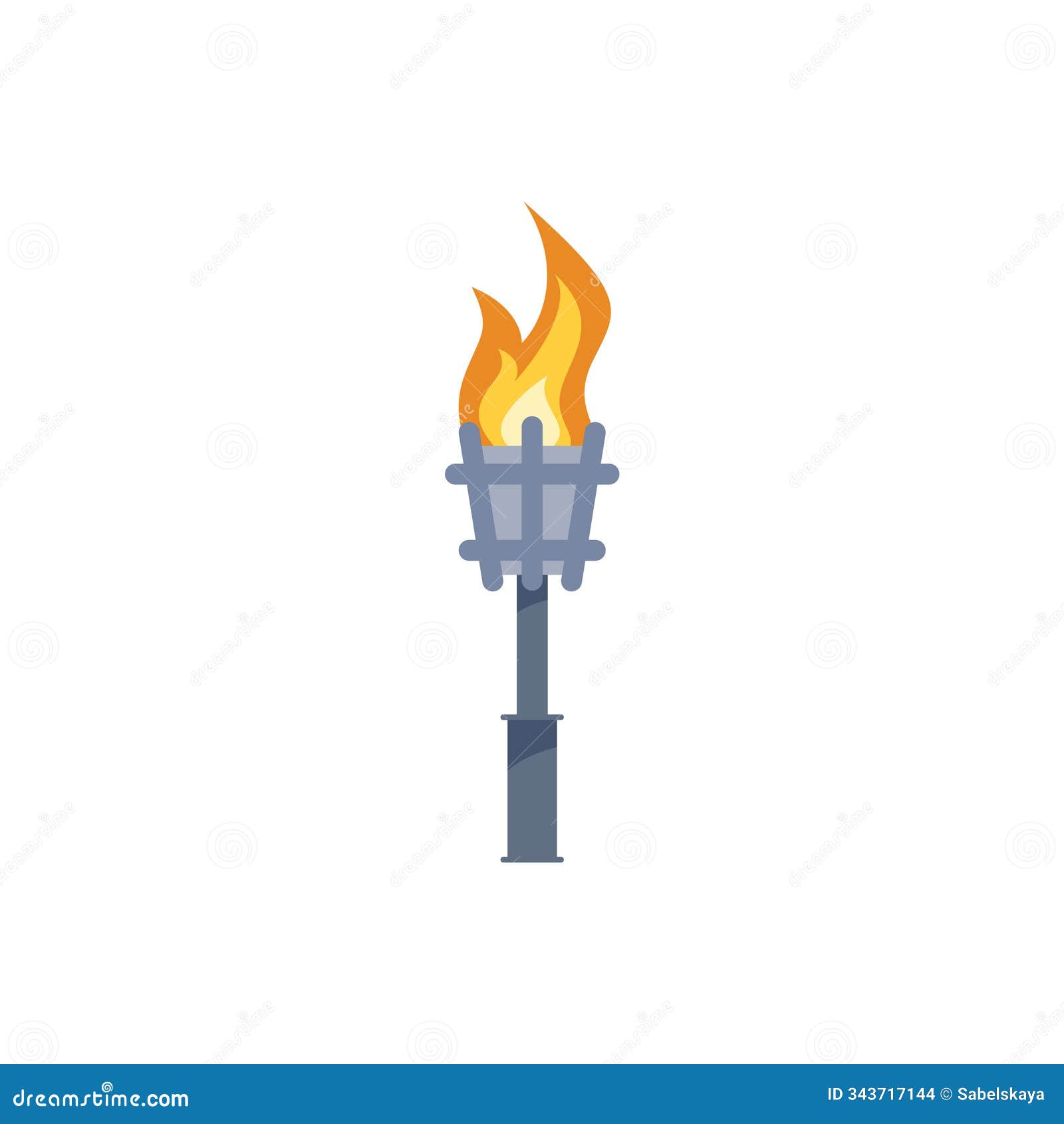Vector Illustration of a Medieval Metal Torch with a Burning Flame on a ...