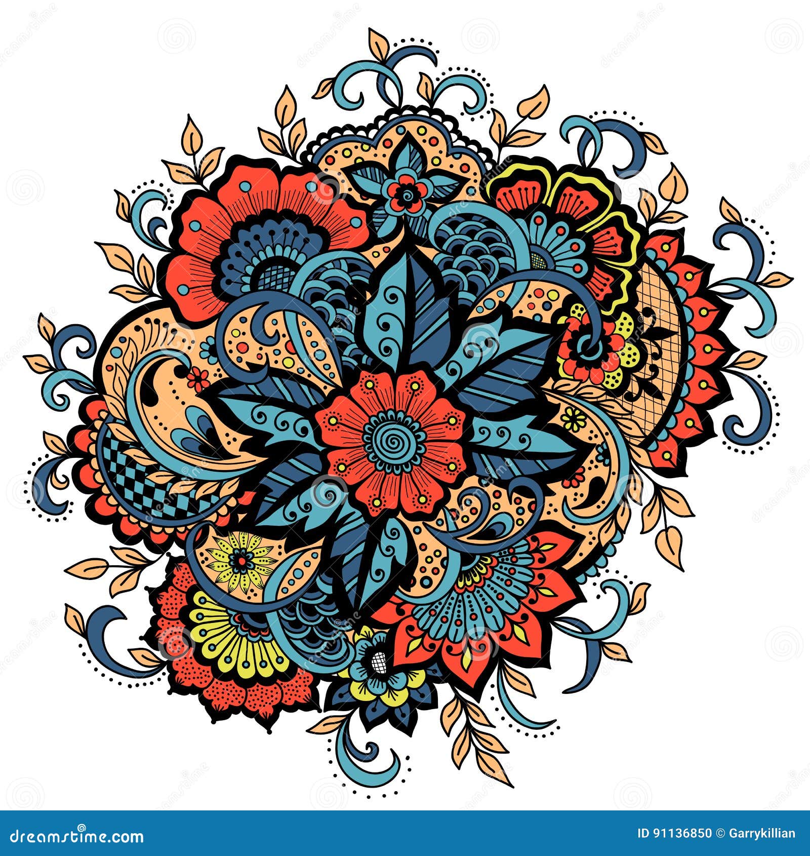 Vector Illustration Of Mehndi Ornament Traditional Indian Style