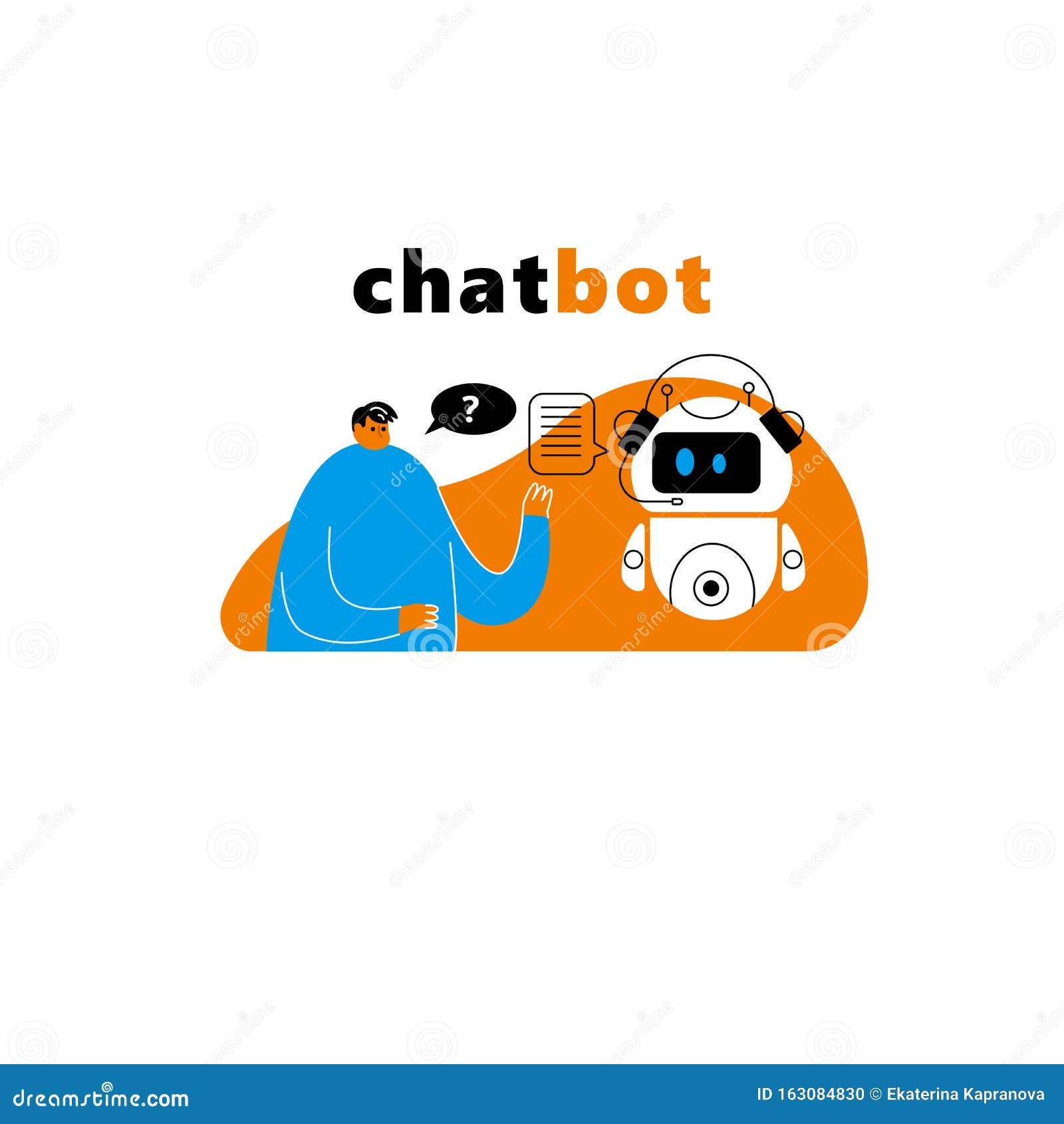 Vector Illustration of Men Talking with Chatbot. Stock Illustration ...