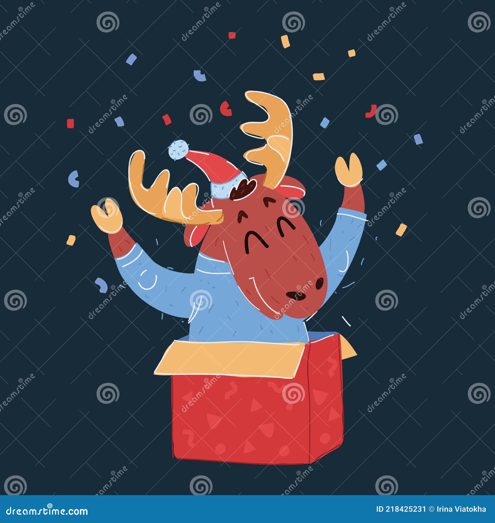 Vector Illustration of Merry Christmas. Moose in Box on Dark Stock ...