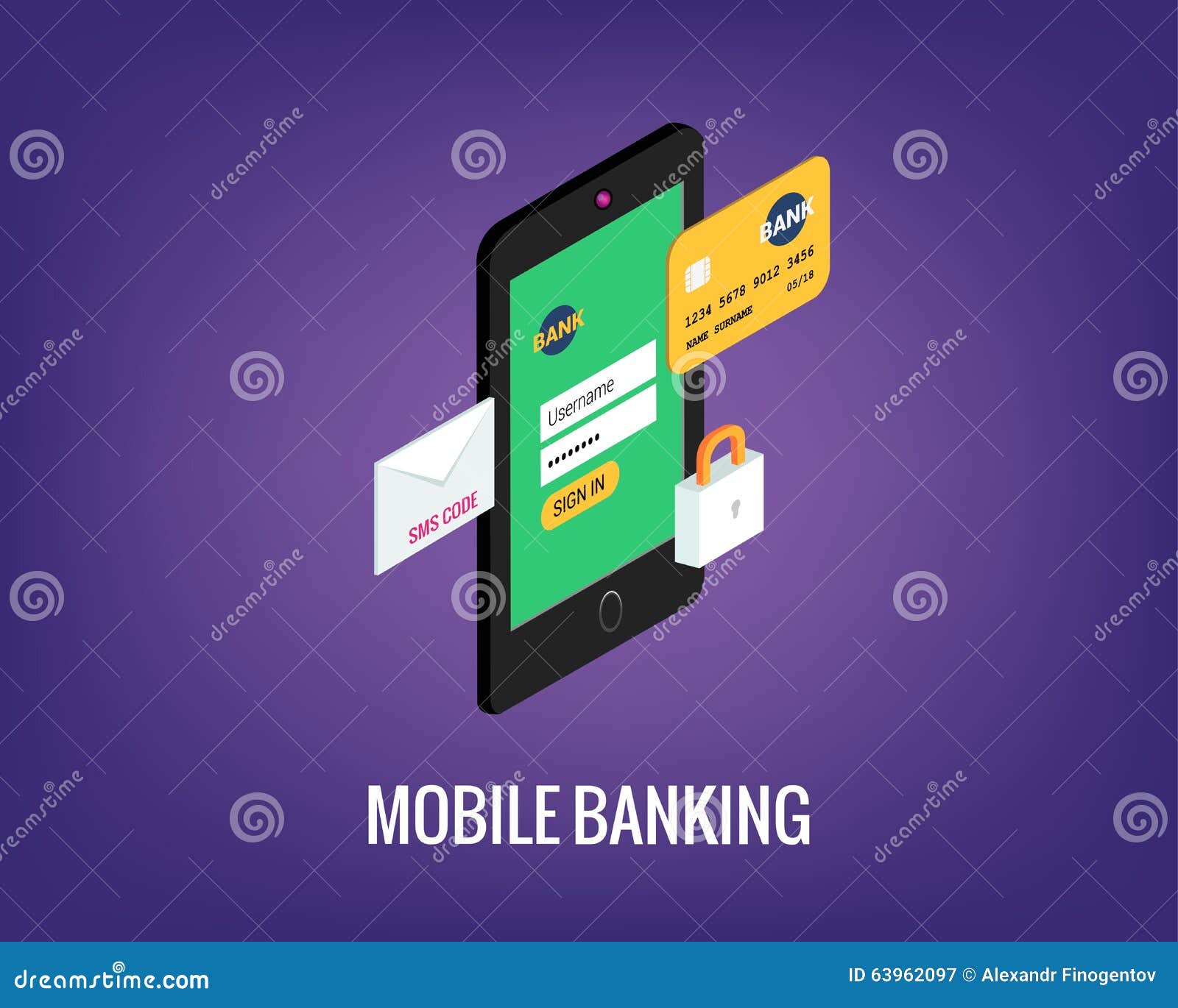Vector Illustration of Mobile Banking with User Interface. Stock ...