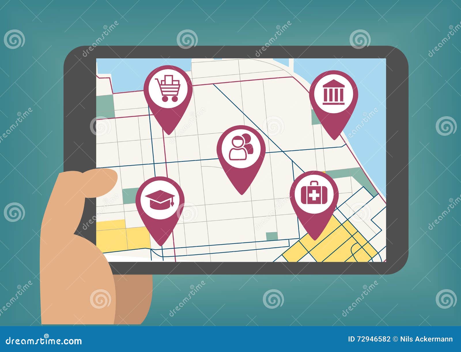 Mobile Maps Navigation, And Tracking Concept. Isometric City Map, App ...