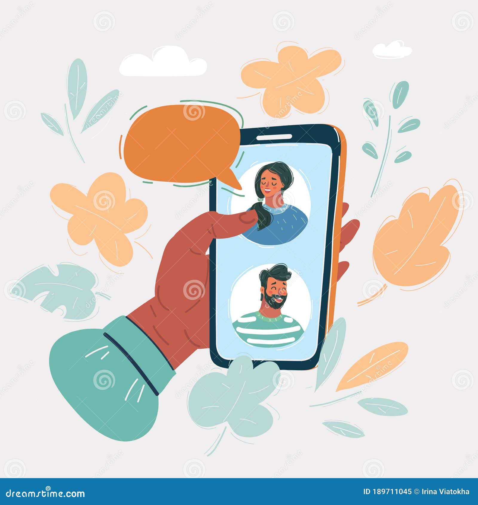 Vector Illustration of Mobile Phone Chat Message Notifications, Hand ...