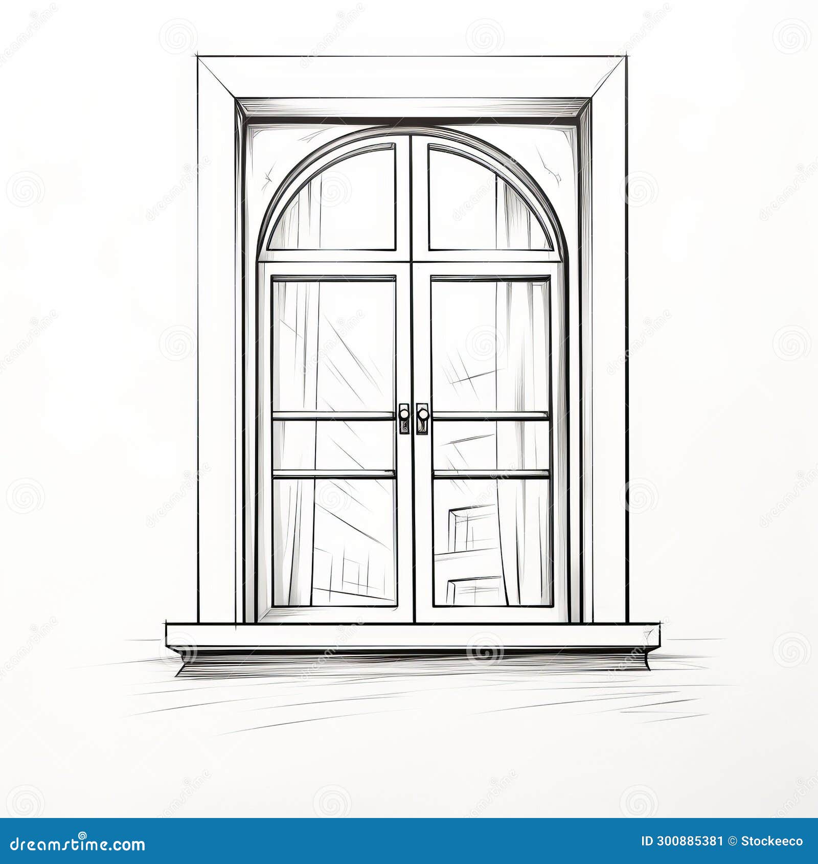 Hand-drawn Apartment Window with Arched Doorway Style Stock ...