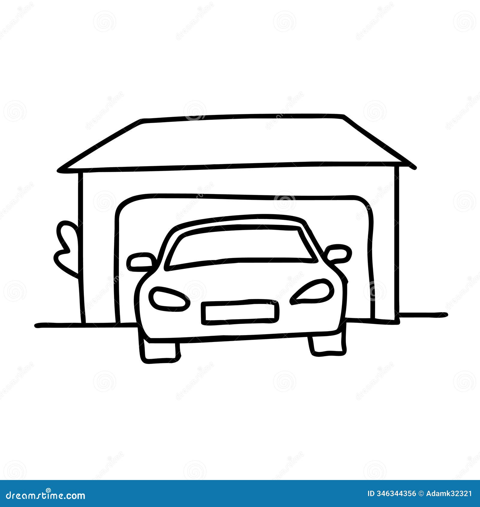 Vector Illustration Modern Car Parked Inside Garage with Outline Style ...