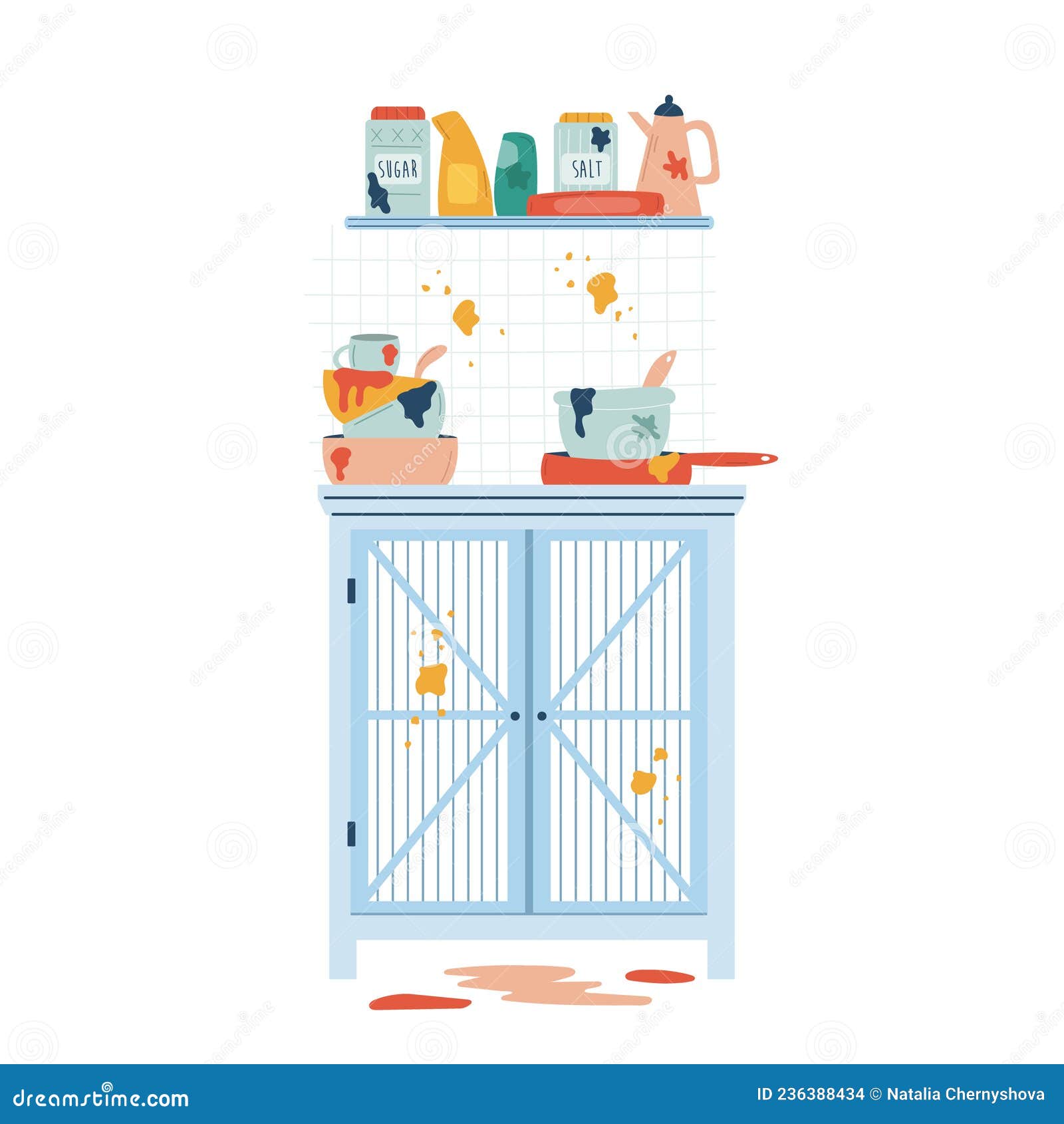 Vector Illustration in a Modern Flat Style of a Dirty, Messy Kitchen ...
