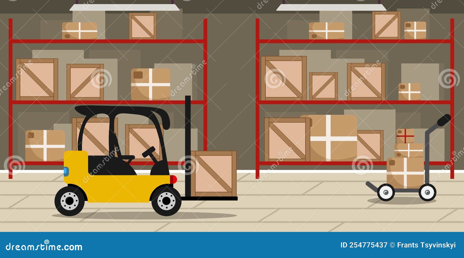 Vector Illustration Modern Interior Warehouse. Cartoon Interior with ...