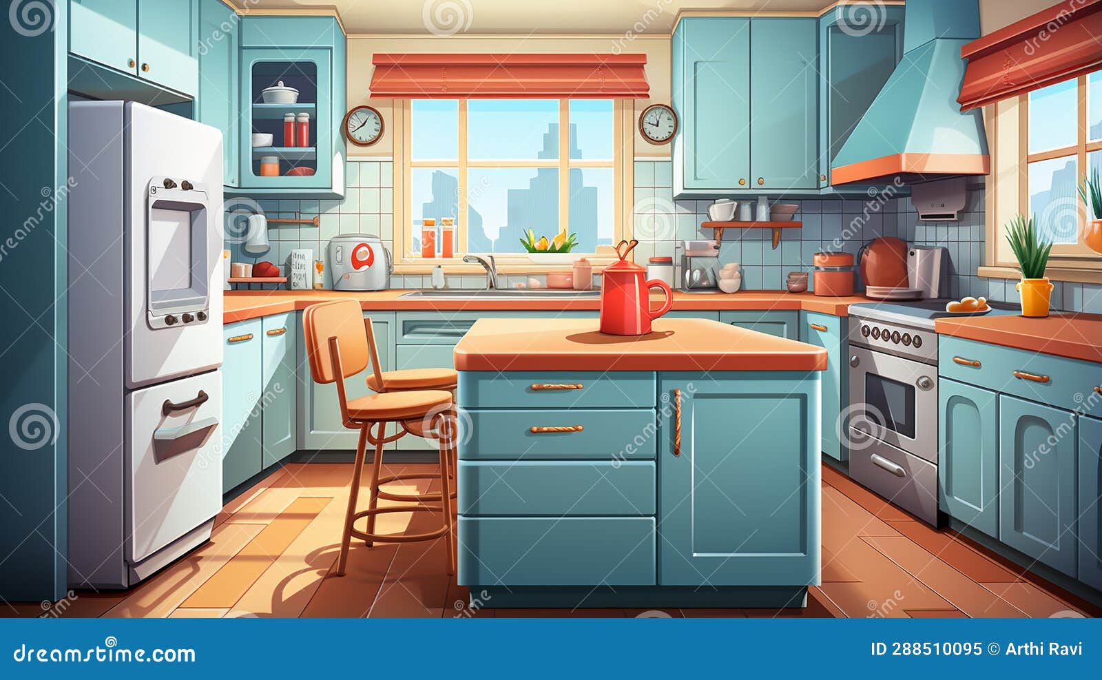 Vector Illustration of Modern Kitchen Stock Illustration - Illustration of hardwood, door: 288510095