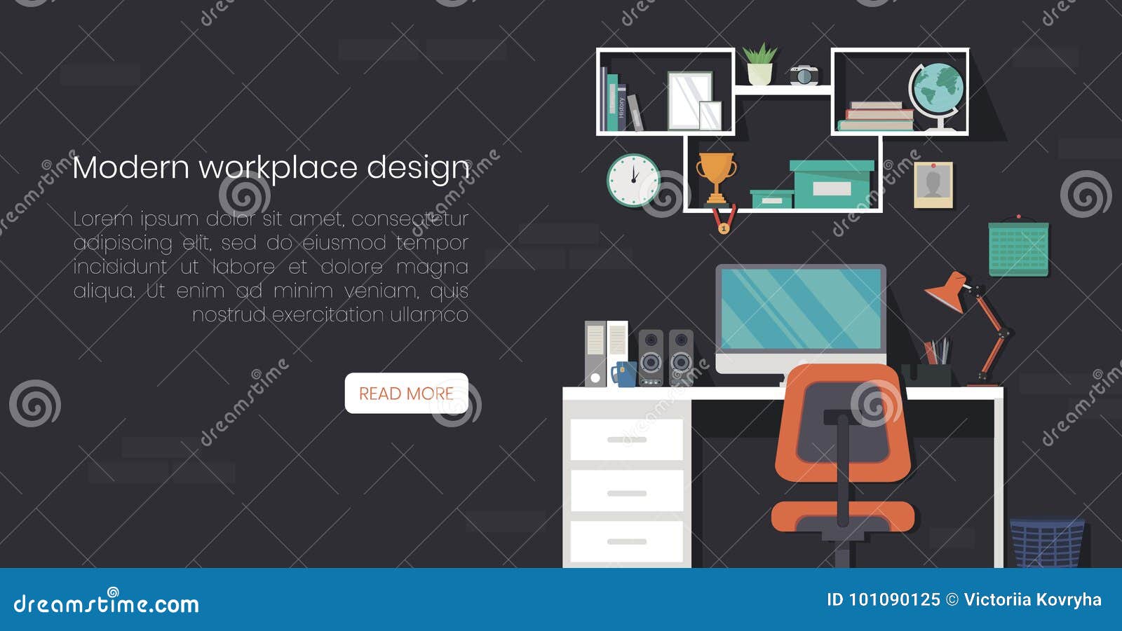 Vector Illustration of Modern Workplace Banner Stock Vector ...