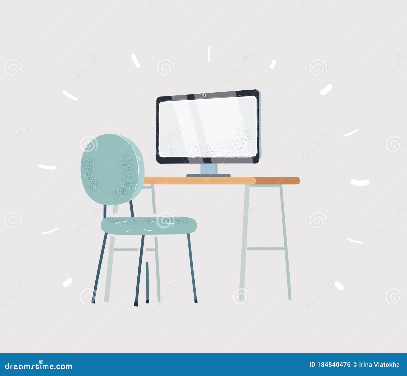 Vector Illustration of Modern Workspace with Work Table, Designer Chair ...