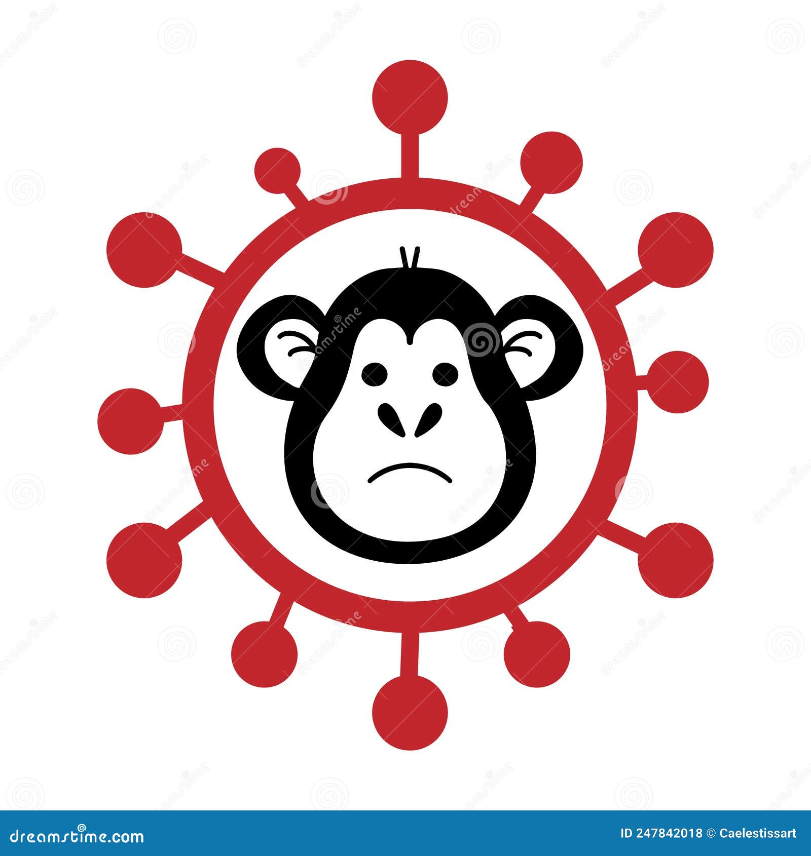 Vector Illustration Of Monkey Ape Icon In Red Virus Molecula- Symbol Of ...