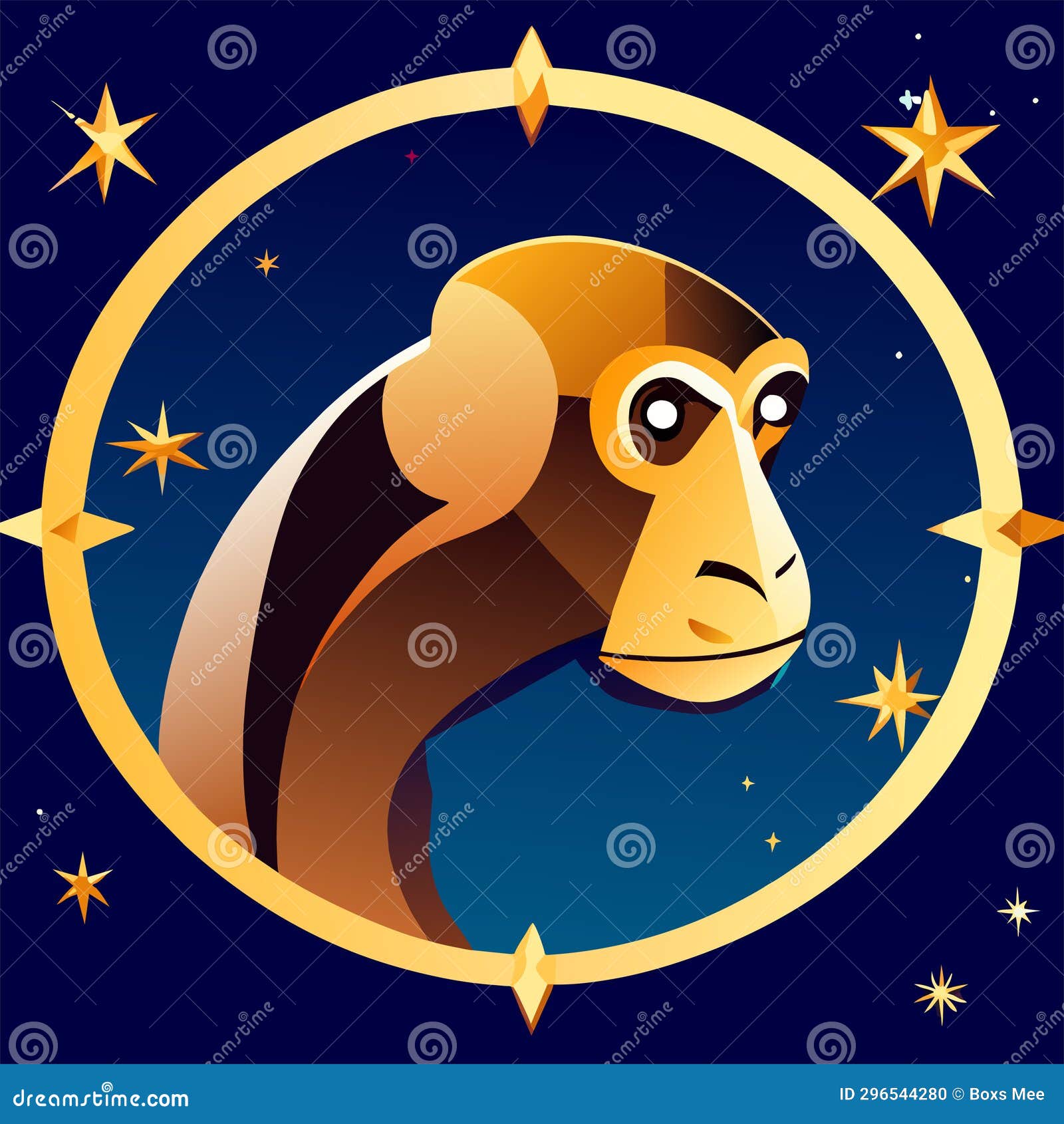 Vector Illustration of a Monkey on the Background of the Starry Sky ...