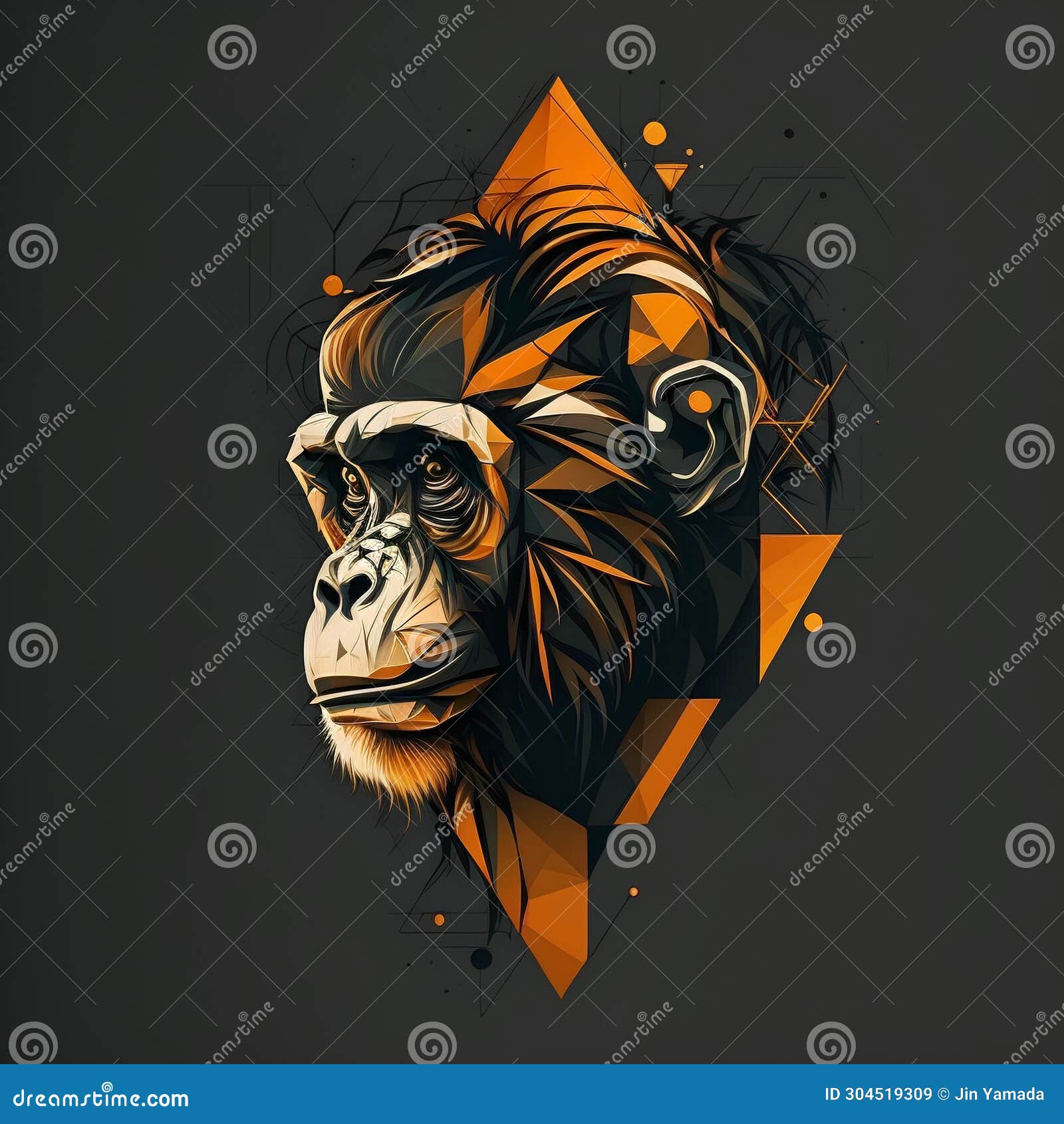 Vector Illustration of Monkey Head with Geometric Elements on Black ...