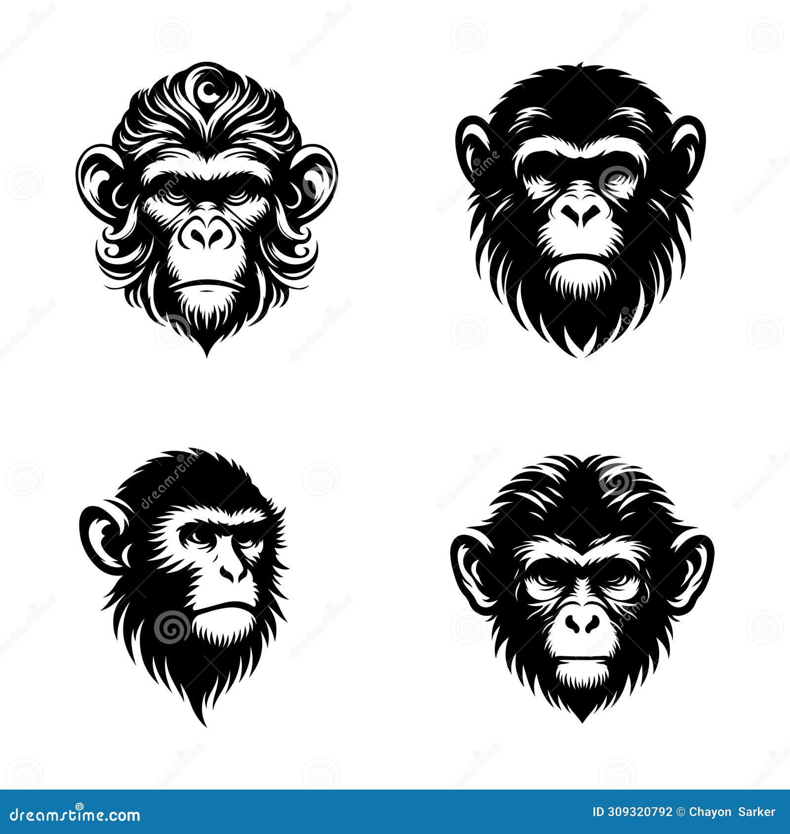 Vector Illustration of a Monkey Head Silhouette Stock Vector - Illustration of mammal, black ...