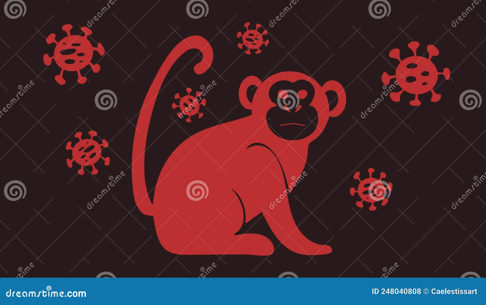 Vector Illustration of Monkey Icon with Virus Cells. New Monkeypox 2022 ...