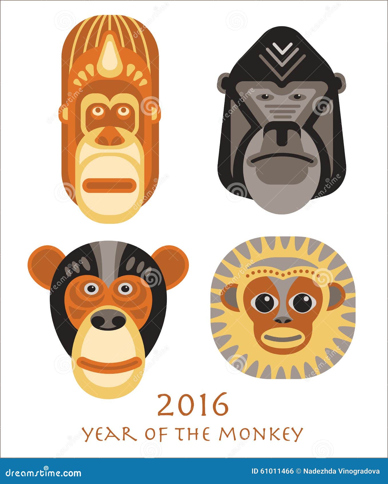 Vector Illustration of Monkeys, Symbol of 2016 Stock Vector ...