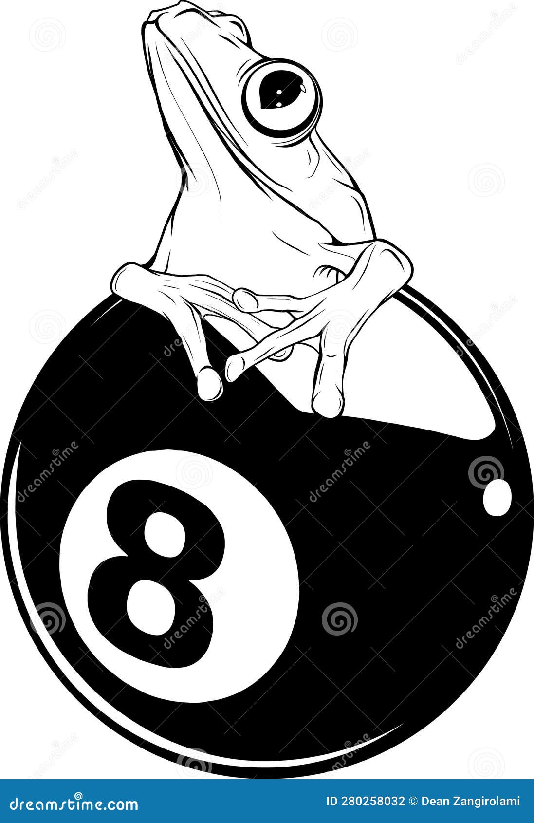 Vector Illustration of Monochrome Frog on 8 Ball Billards Pool Game ...