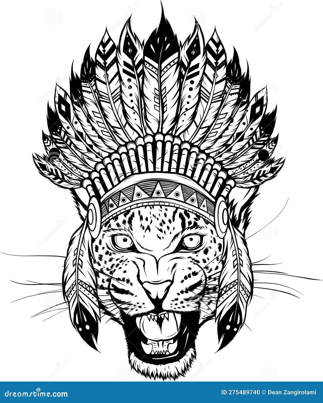 Vector Illustration of Monochrome Head Leopard Feathers Stock Vector ...
