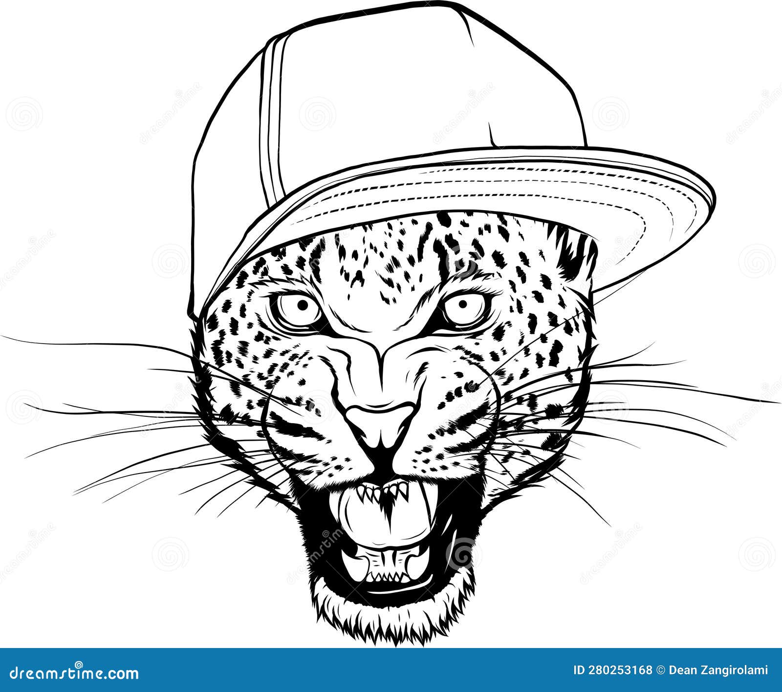 Vector Illustration of Monochrome Leopard Head with Hat Stock Vector ...