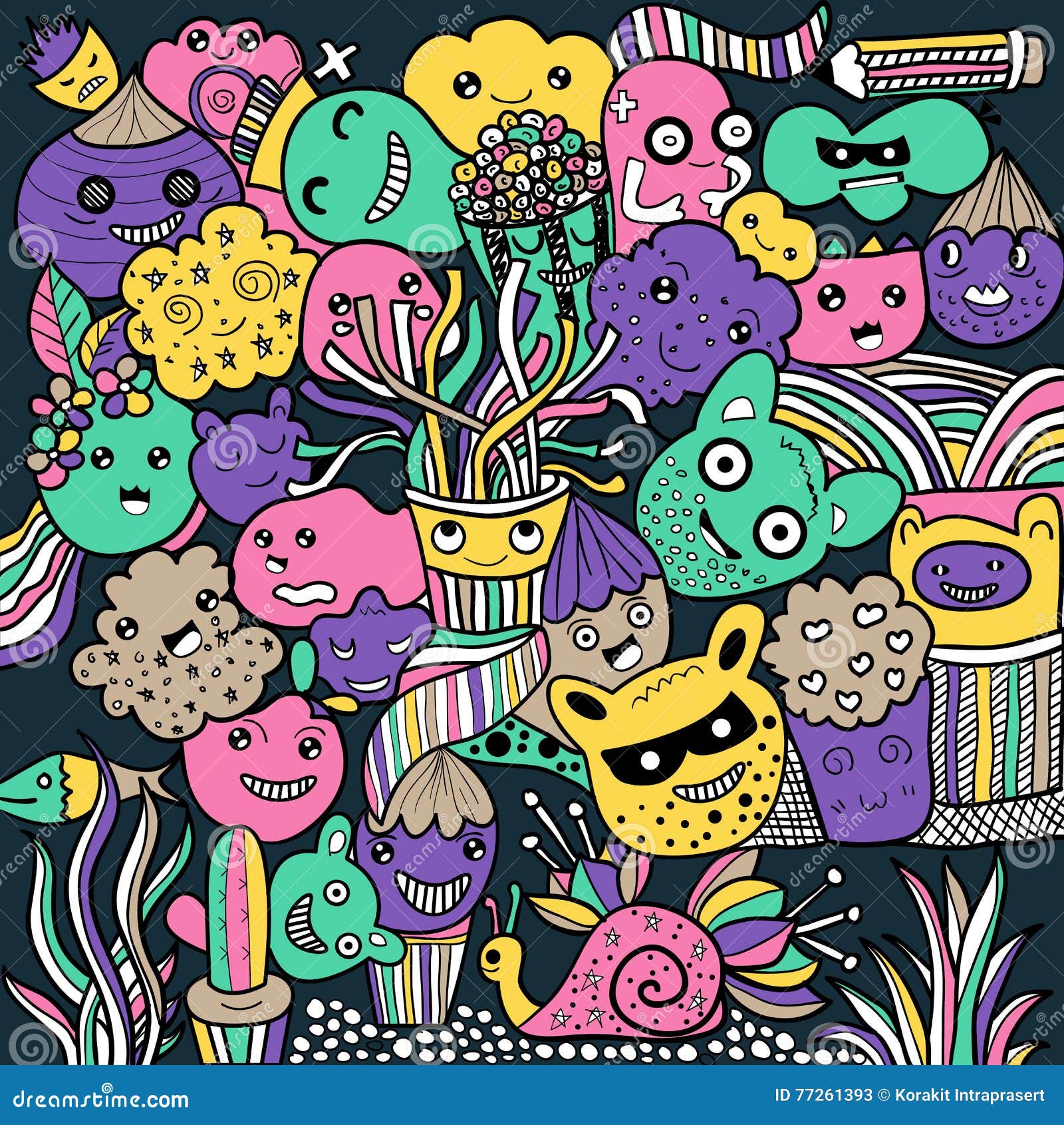 Vector Illustration of Monsters and Cute Alien Friendly, Cute Hand ...