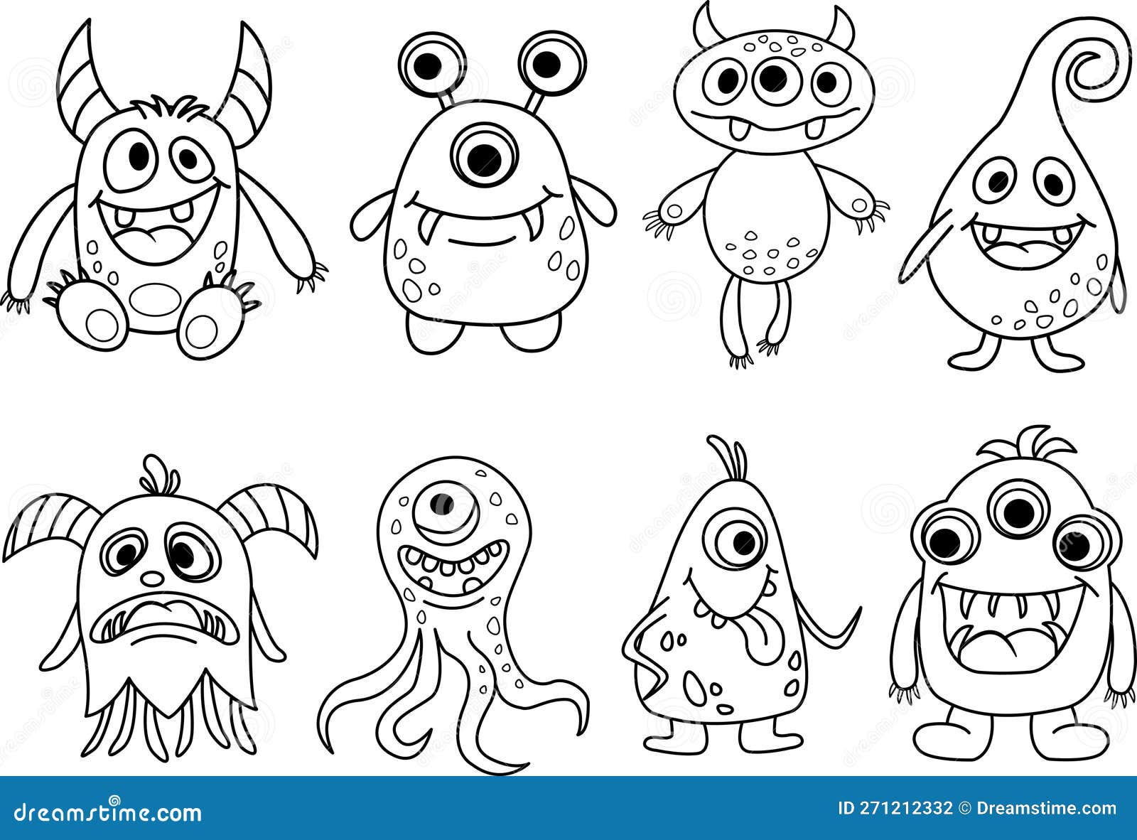Set of Cartoon Monsters for Coloring Pages. Stock Vector - Illustration ...