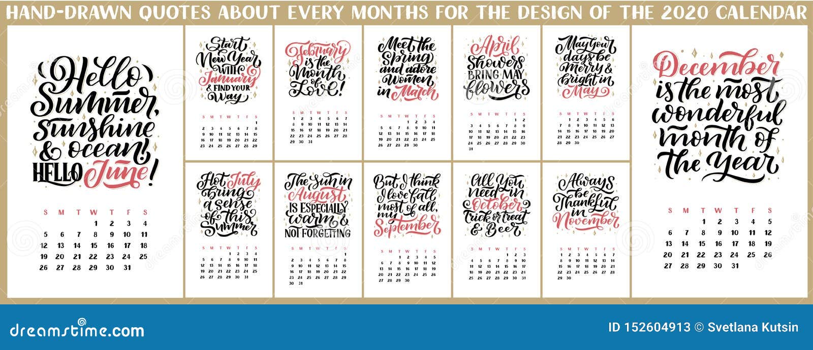 Vector Illustration for Months 2 0 2 0. Hand Drawn Lettering Quotes for ...